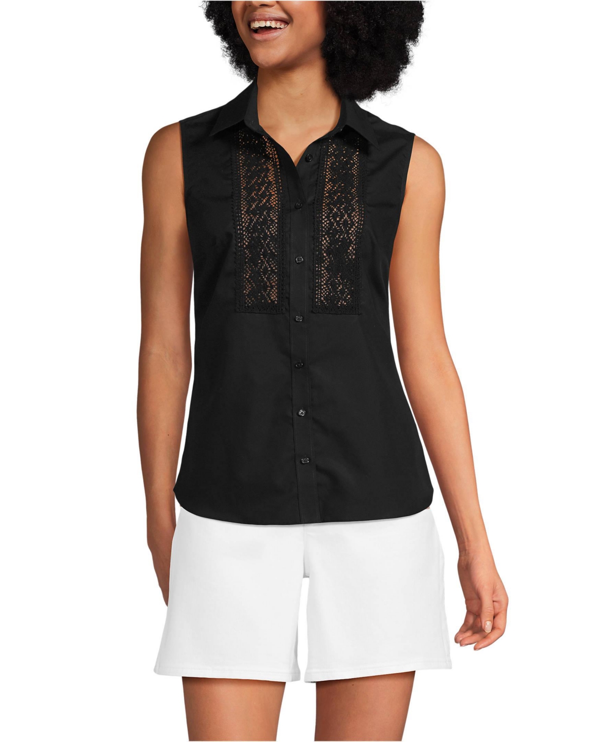 Click here for Lands End Womens Sleeveless No Iron Shirt with Lac... prices