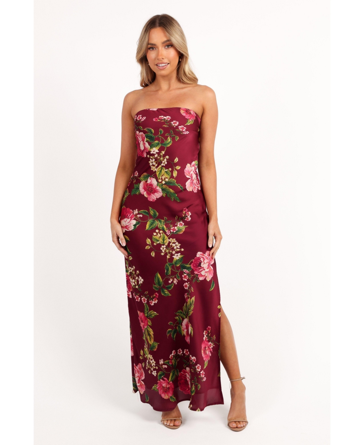 Petal and Pup Womens Bryden Maxi Strapless Dress - Burgundy floral