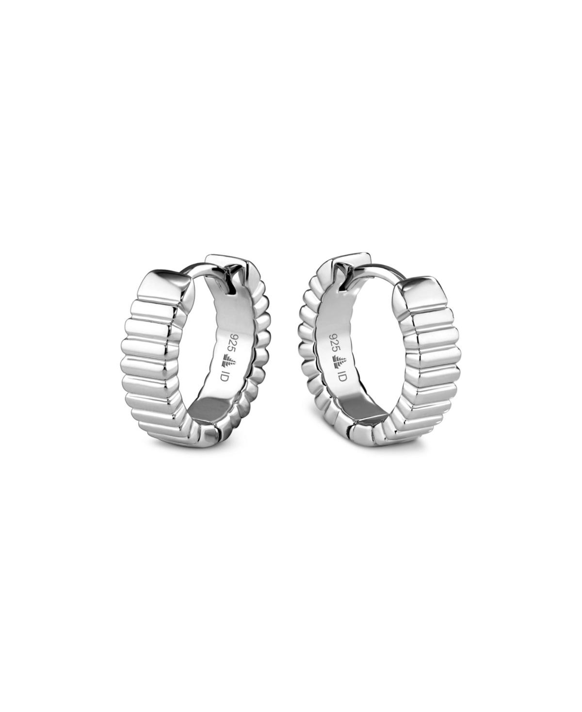 Click here for Devata Ribbed Hoop Earrings in Rhodium Plated Ster... prices