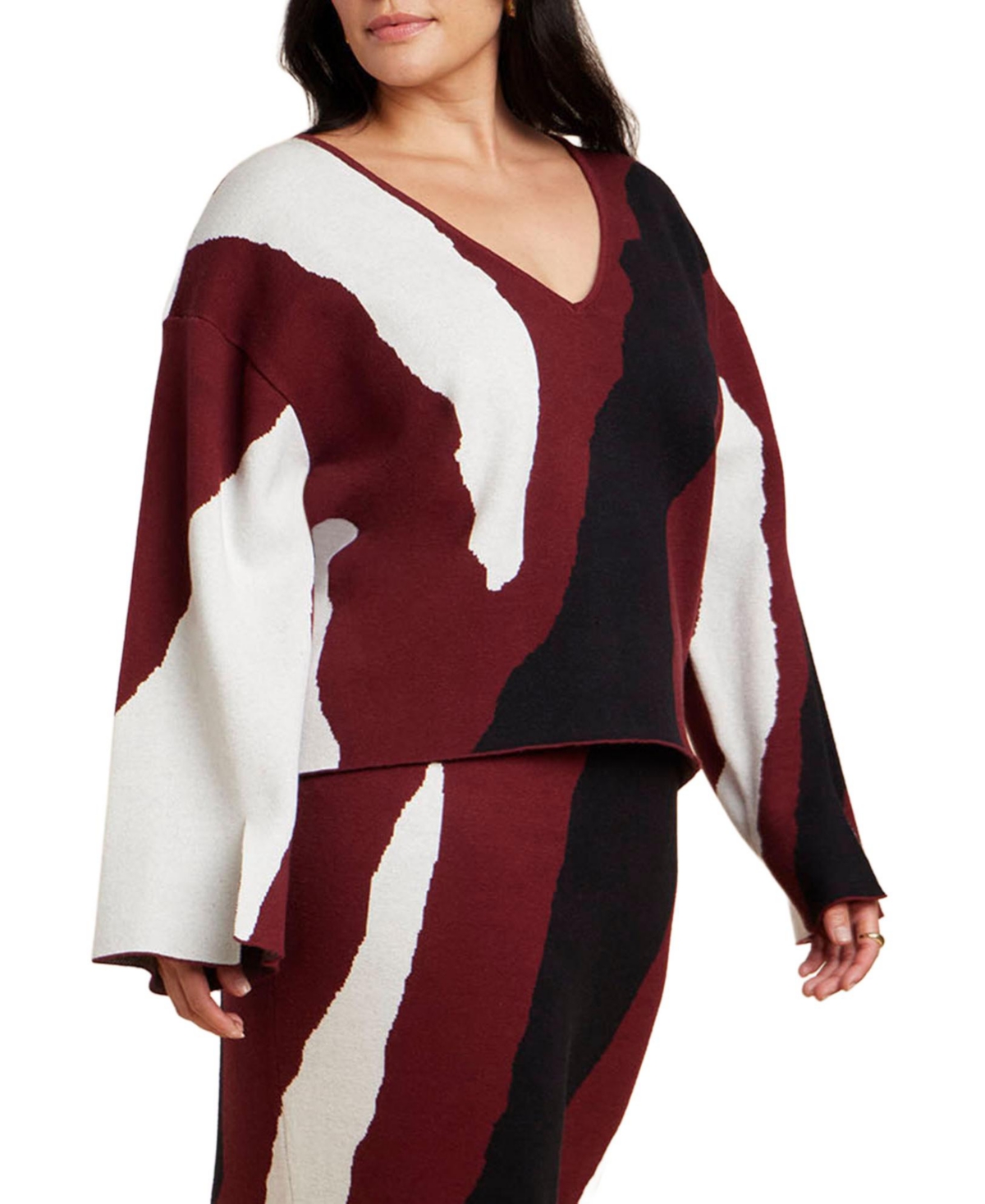 Click here for Eloquii Womens Plus Size Chevron Intarsia Sweater... prices