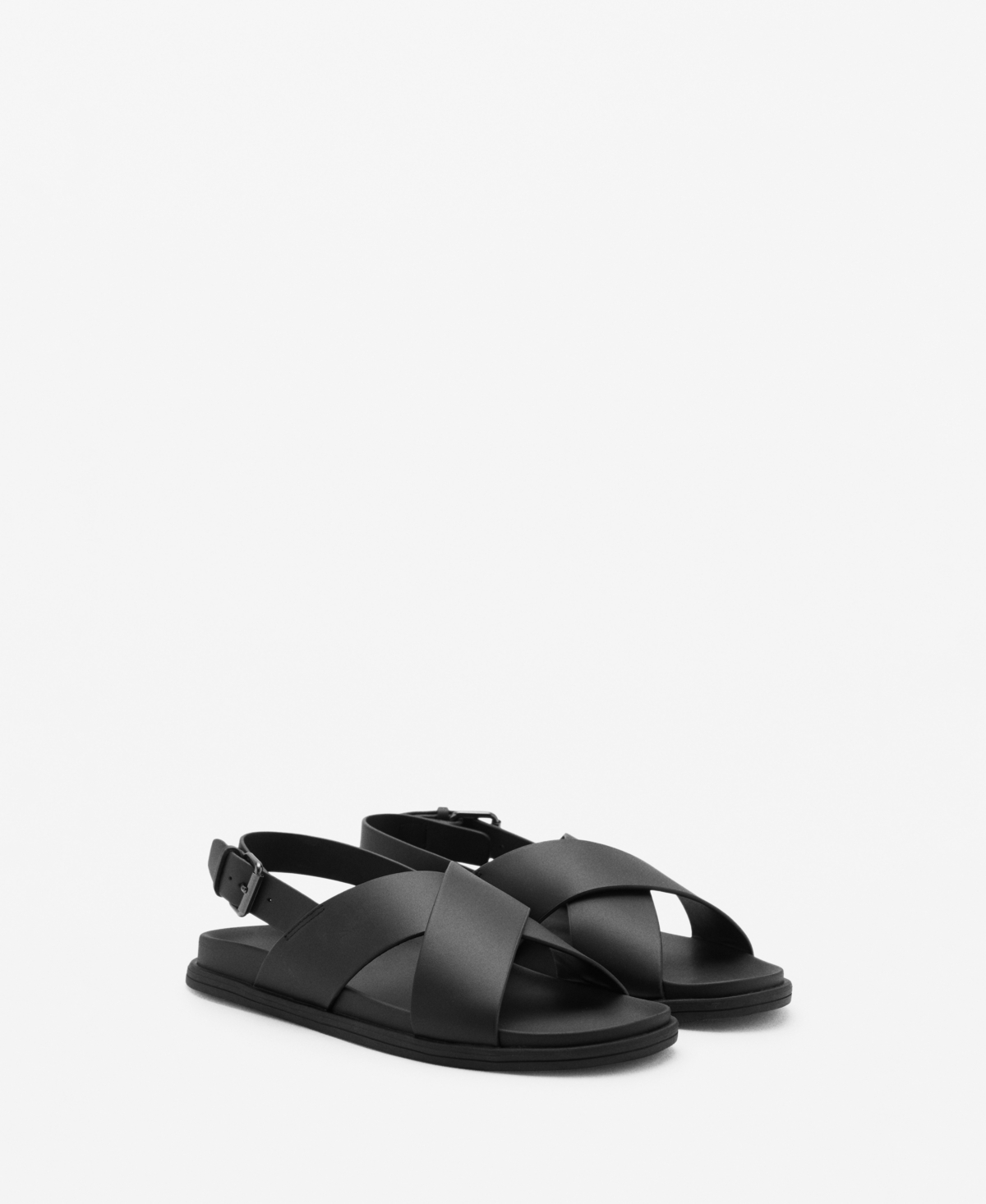 Click here for Mango Mens Leather Crossed Strap Sandals - Black prices