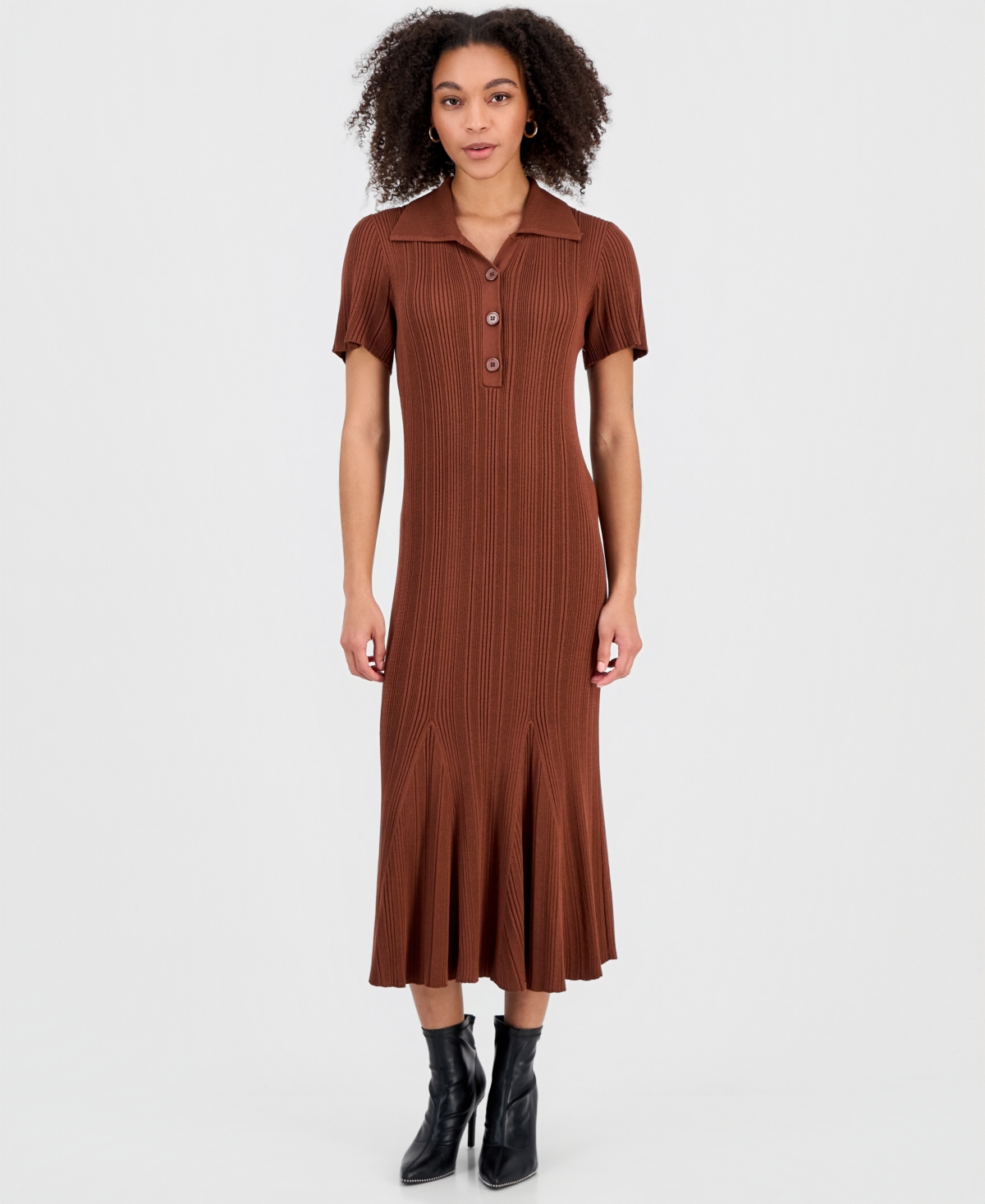 Click here for julia jordan Womens Rib-Knit Short-Sleeve Midi Swe... prices