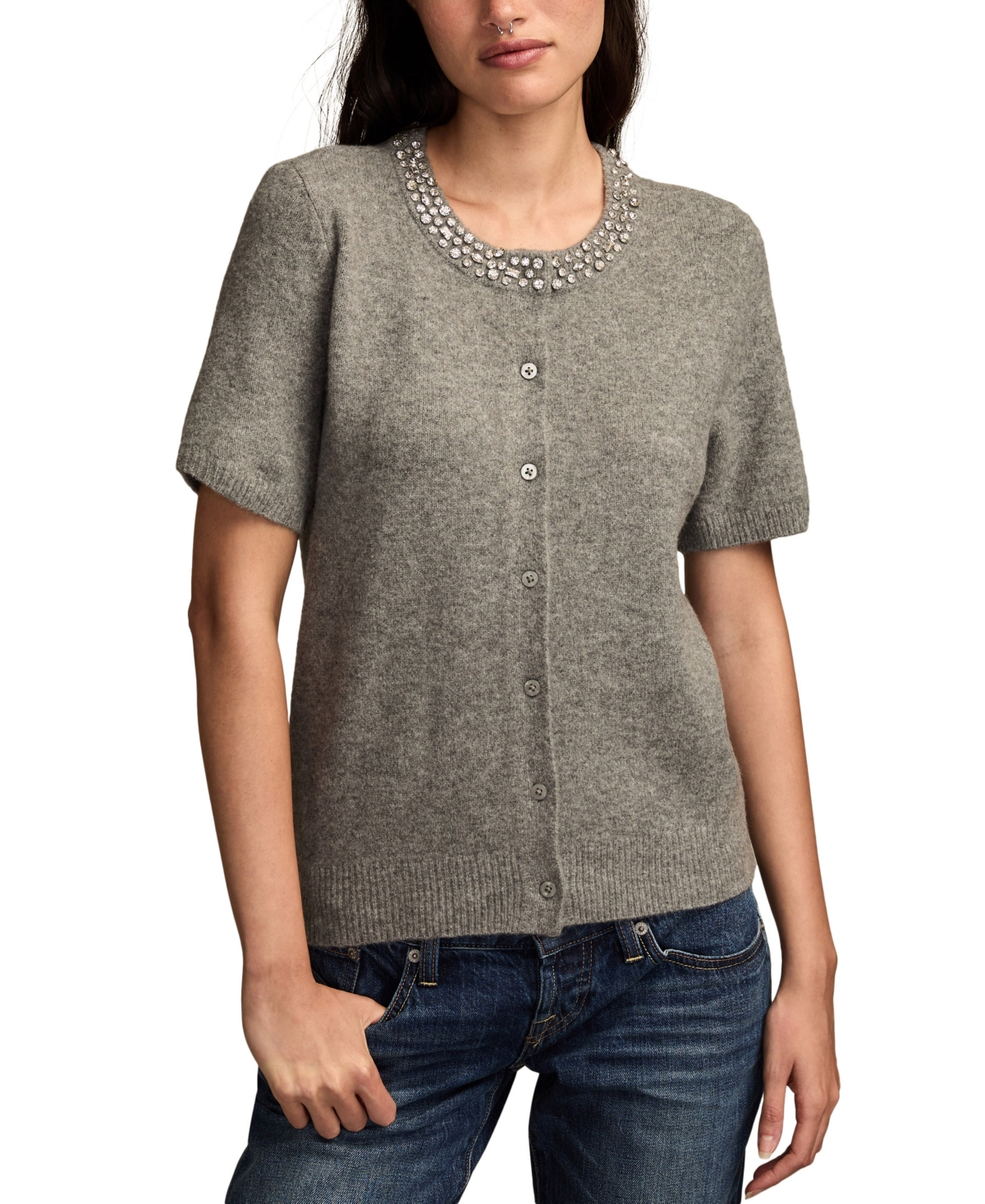 Click here for Lucky Brand Womens Embellished Collar Cardigan Swe... prices