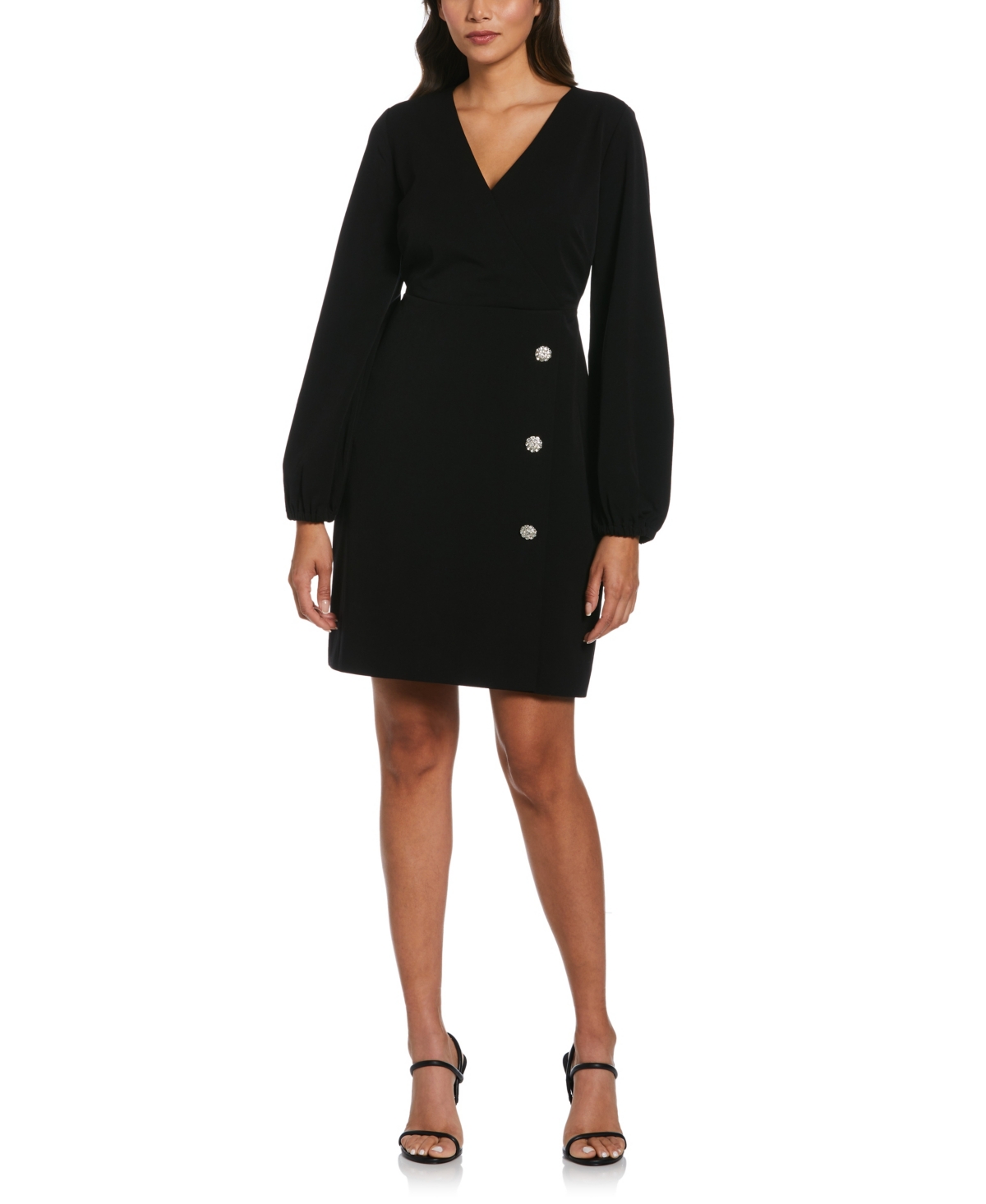 Click here for Ella Rafaella Petite Jewel Button Surplice Long Sl... prices