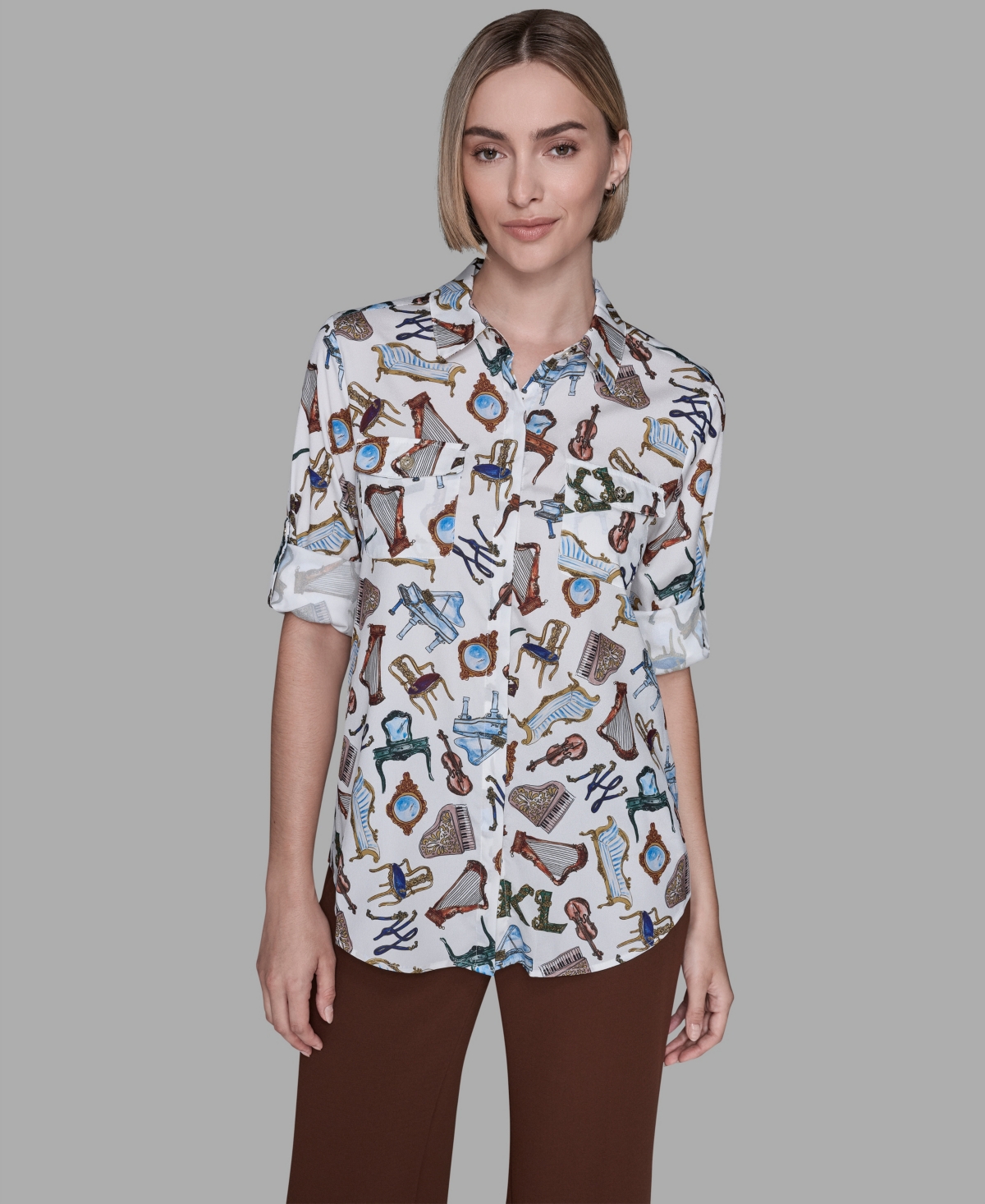 Click here for Karl Lagerfeld Paris Womens Paris Print Top - Soft... prices