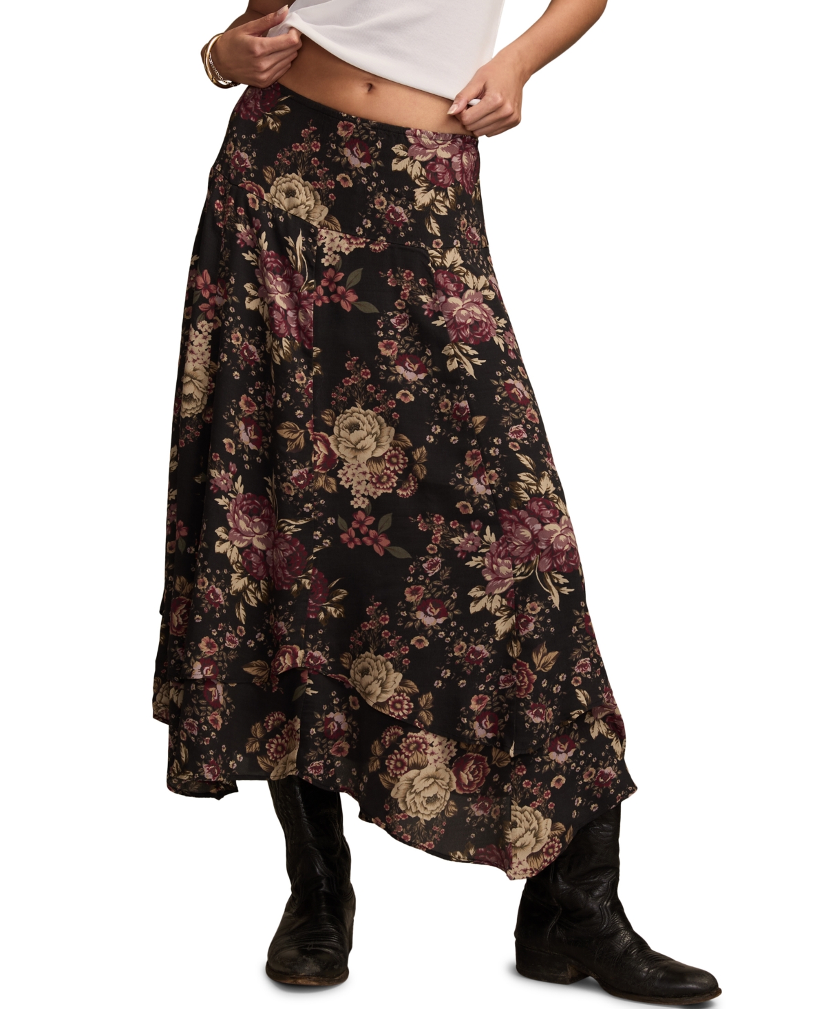 Click here for Lucky Brand Womens Floral Drop Waist Midi Skirt -... prices