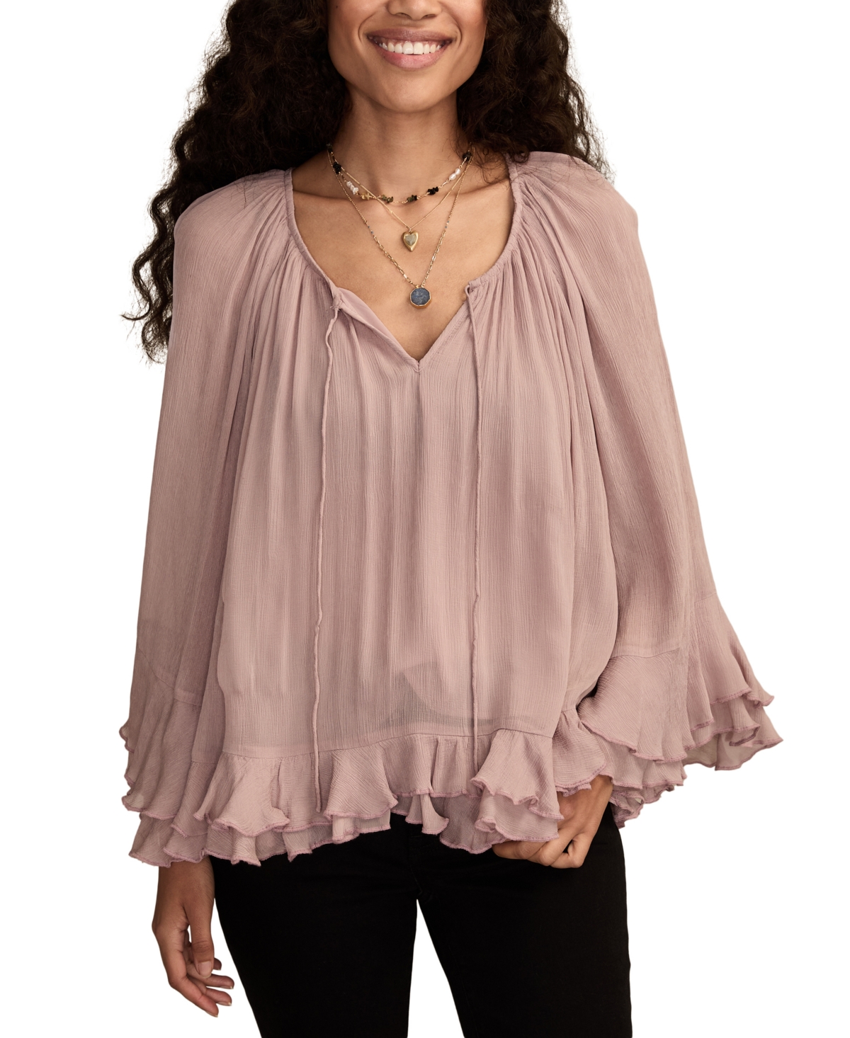 Click here for Lucky Brand Womens Ruffle Chiffon Top - Deauville... prices