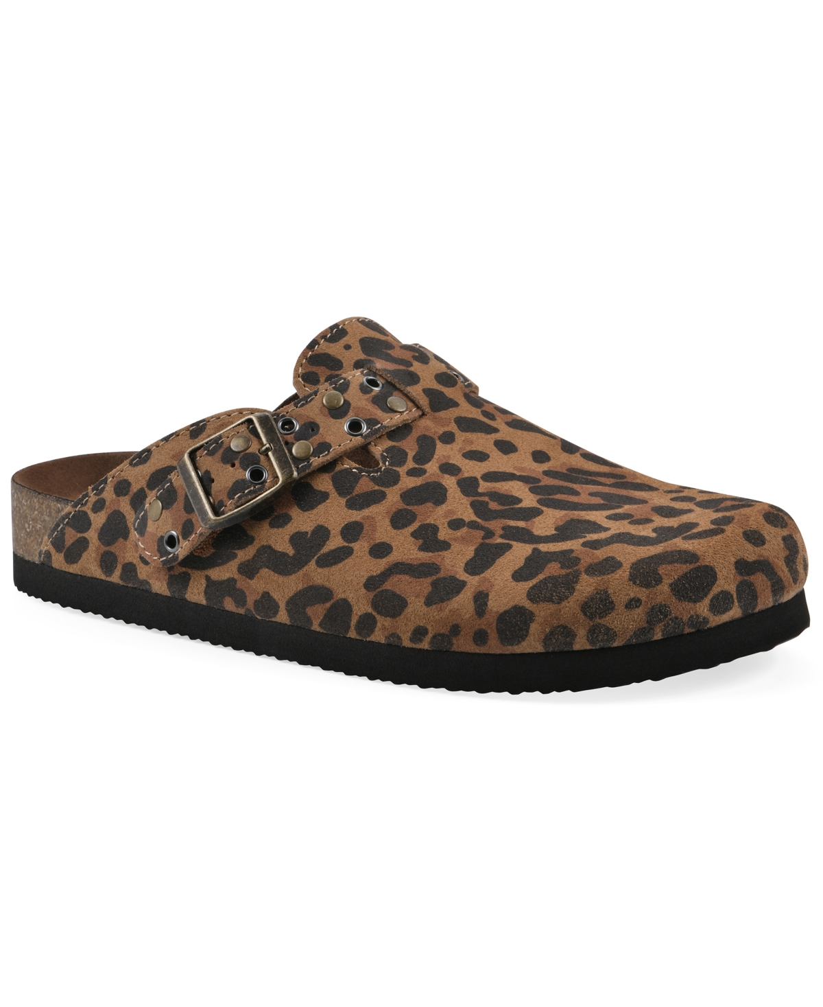 White Mountain Womens Benben Footbeds Clogs - Brown Leopard