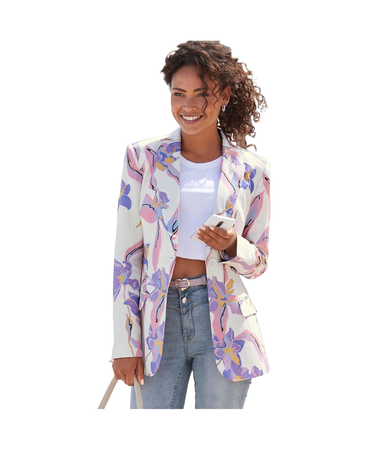 Click here for Lascana Womens Floral Print Blazer - Ivory lilac prices
