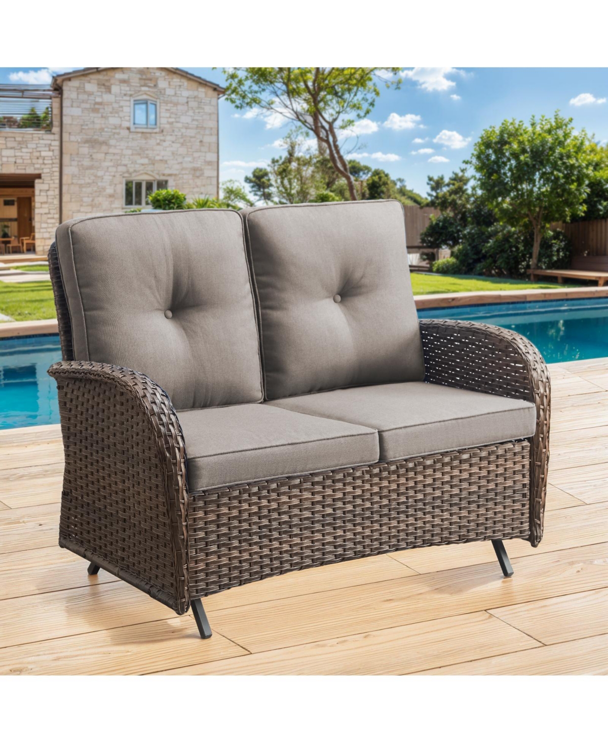 Click here for Gymojoy SleekArm 2-Person Wicker Rocking Bench Out... prices