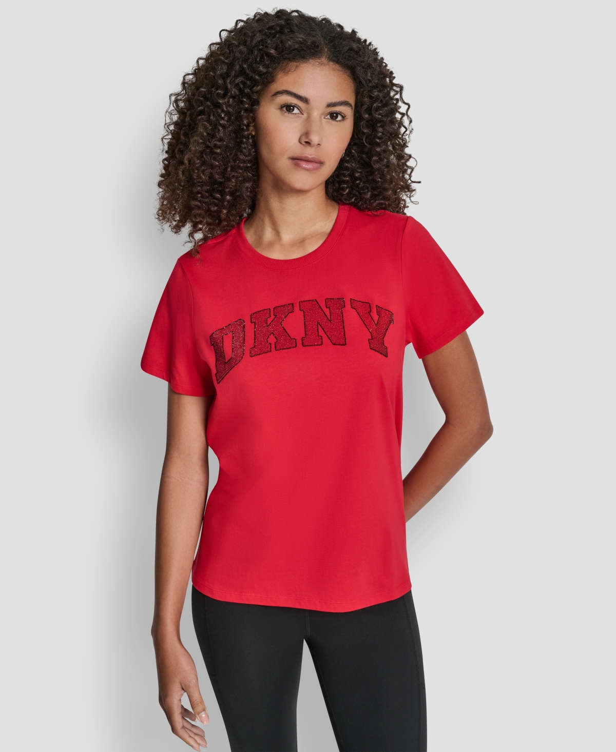 Click here for Dkny Womens Arched Exploded Rhinestone Crewneck T-... prices