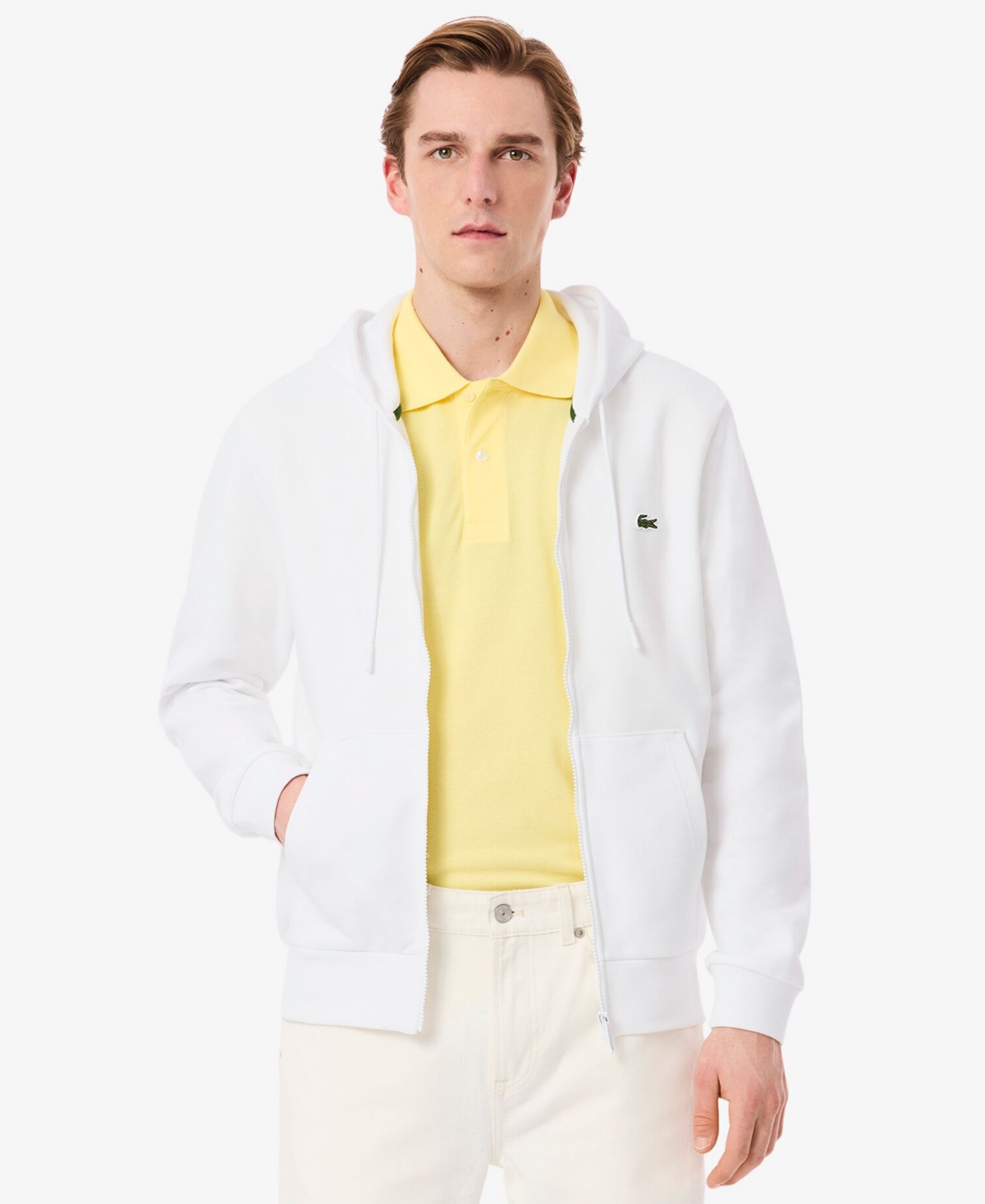 Click here for Lacoste Mens Zip-Up Fleece Hoodie - White prices