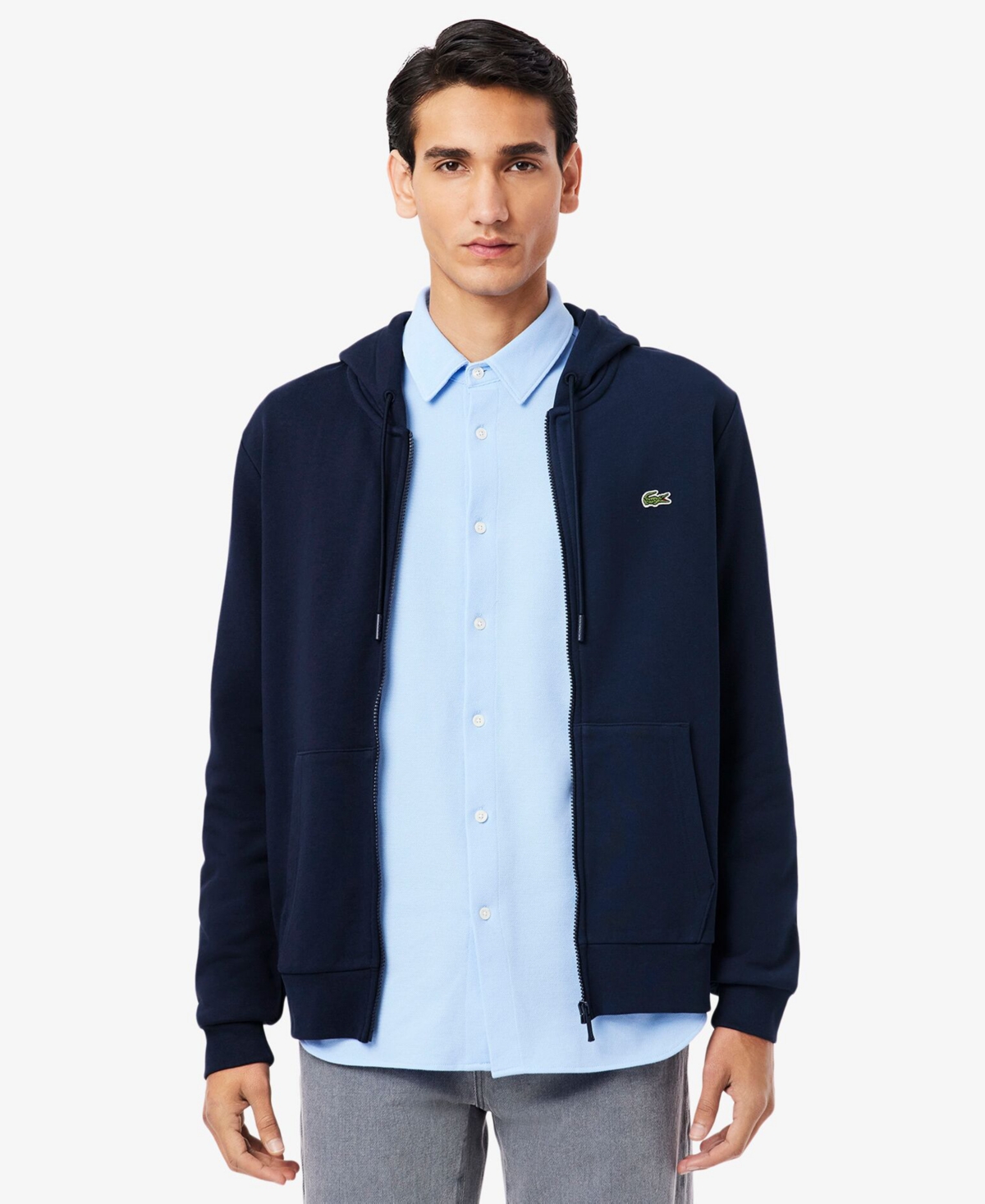Lacoste Mens Zip-Up Fleece Hoodie - 1Navy Blue