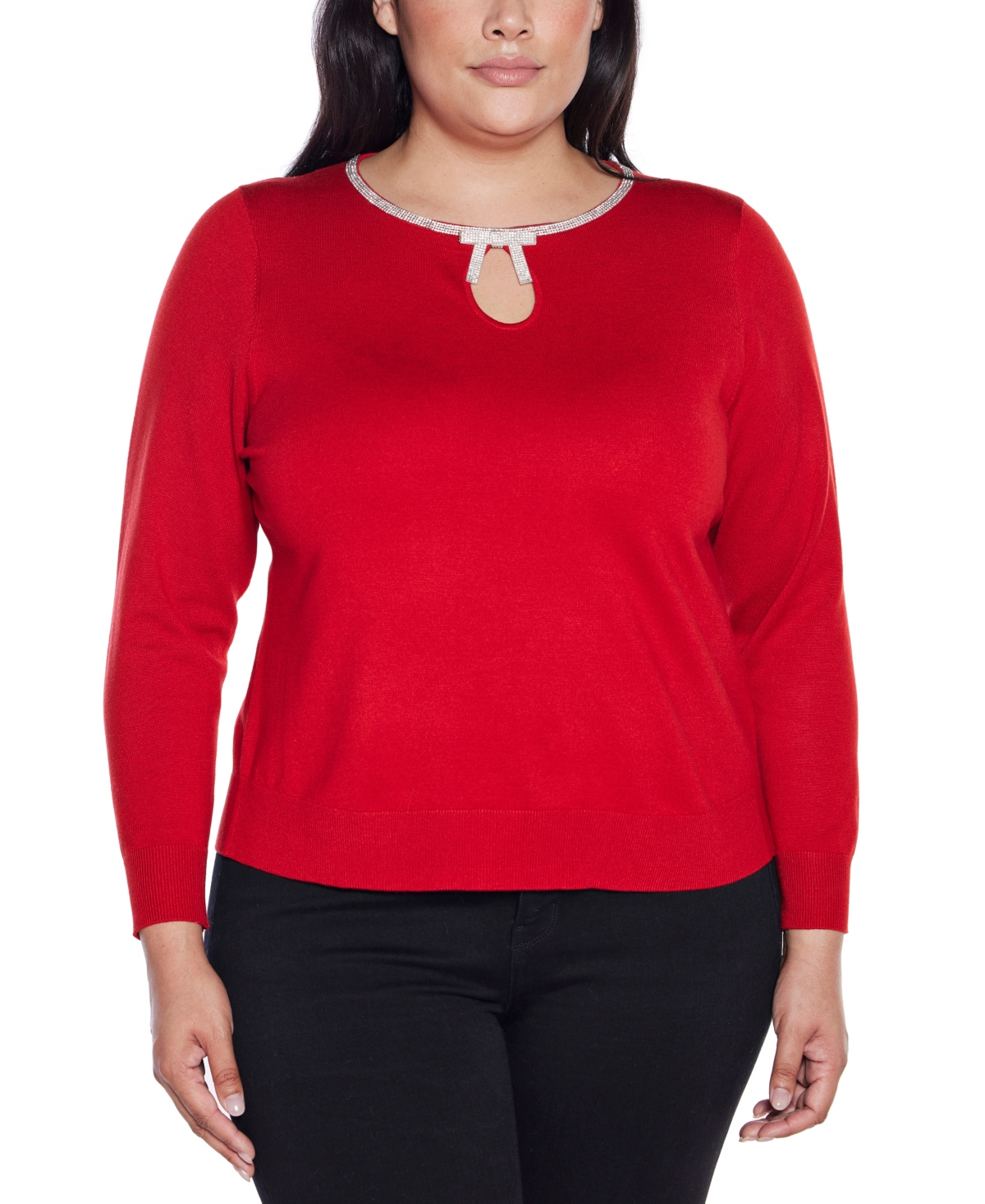 Click here for Belldini Plus Size Womens Embellished Keyhole Crew... prices