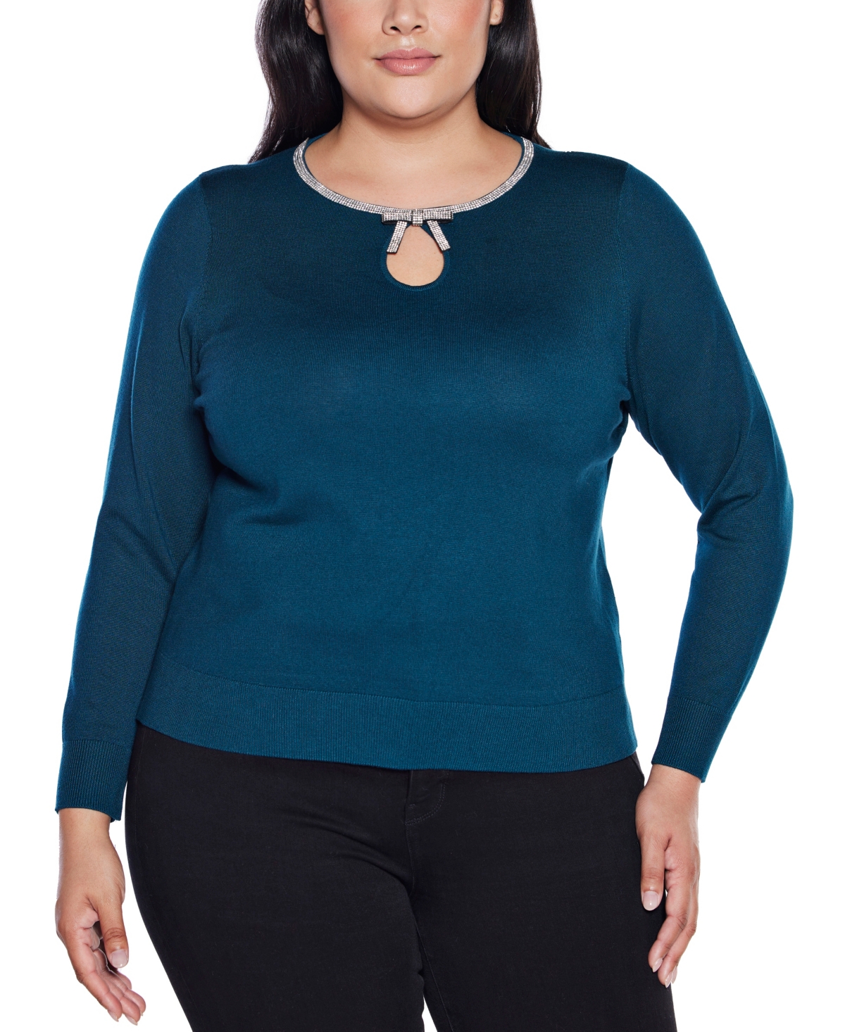 Click here for Belldini Plus Size Womens Embellished Keyhole Crew... prices