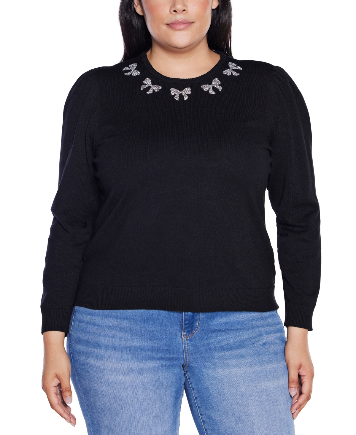 Click here for Belldini Plus Size Puff Sleeve Embellished Necklin... prices