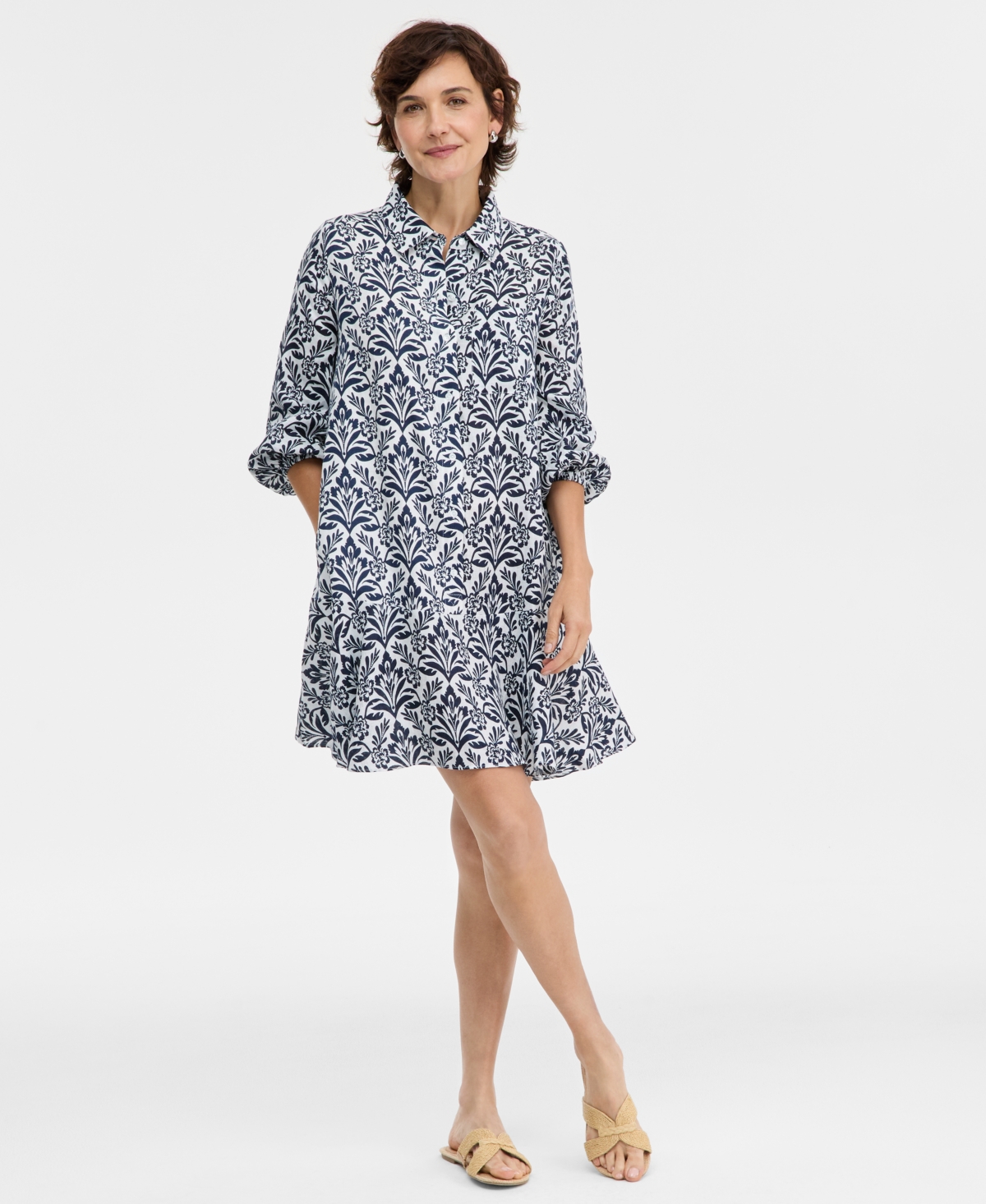 Click here for Charter Club Womens 100 Linen Print Button-Front 3... prices