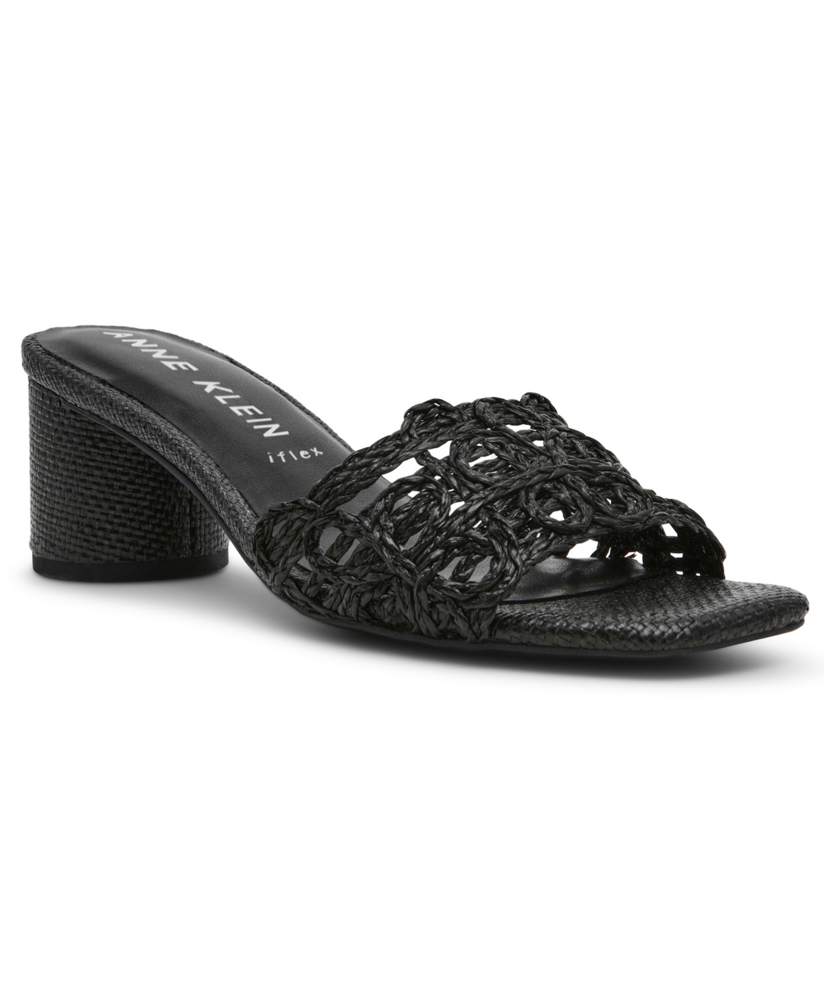 Anne Klein Womens Flores Block Heel Sandals - Black Raffia