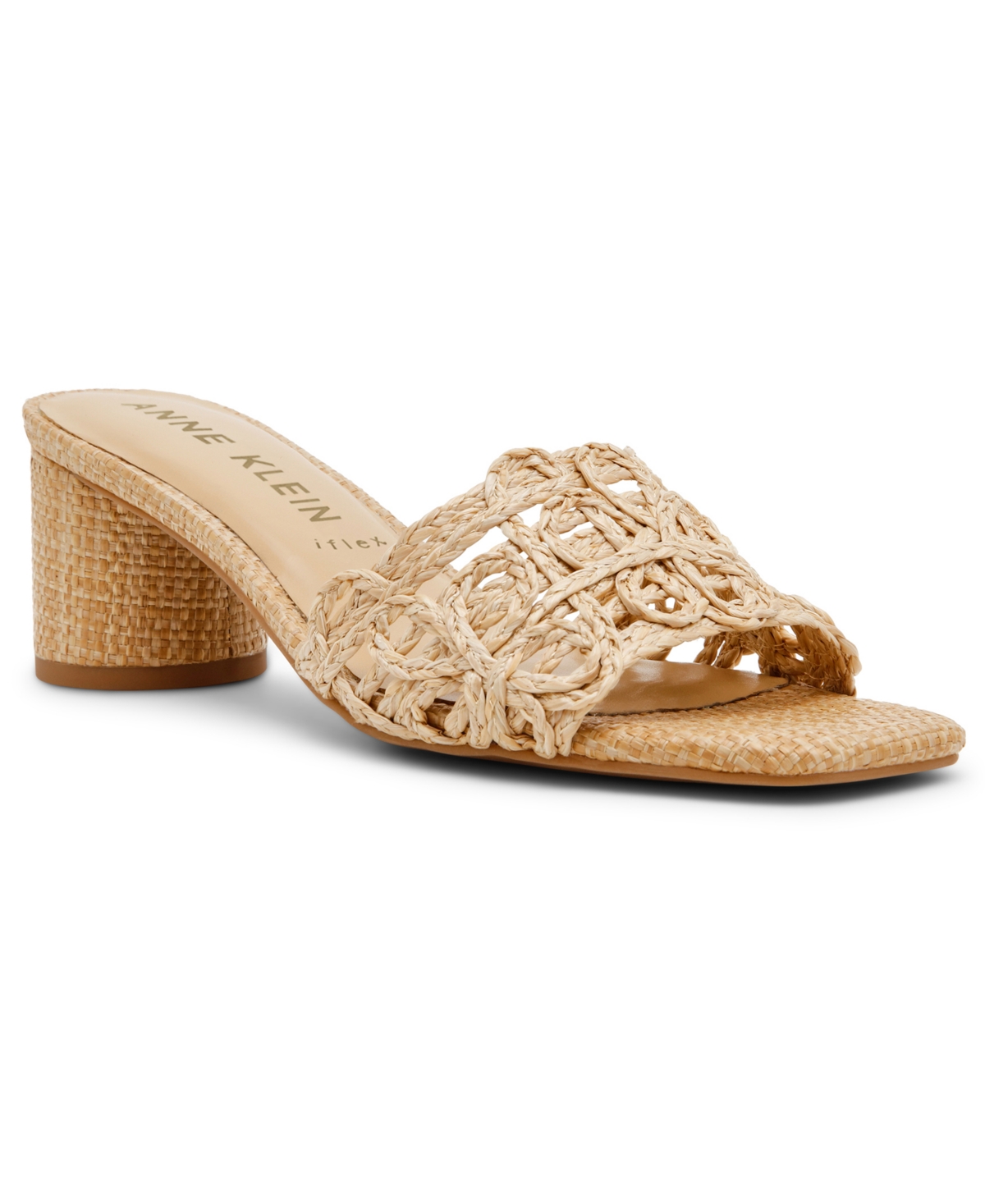 Anne Klein Womens Flores Block Heel Sandals - Natural Raffia
