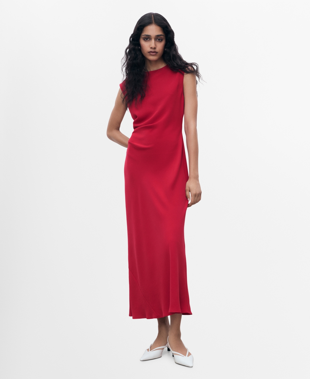 Click here for Mango Womens Ruched Midi Dress - Red prices