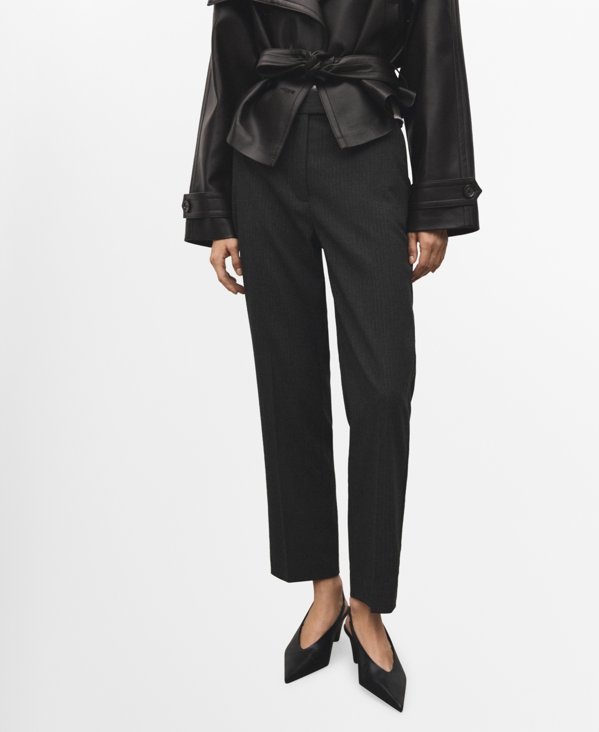 Click here for Mango Womens Slim Cropped Pinstripe Pants - Gray prices