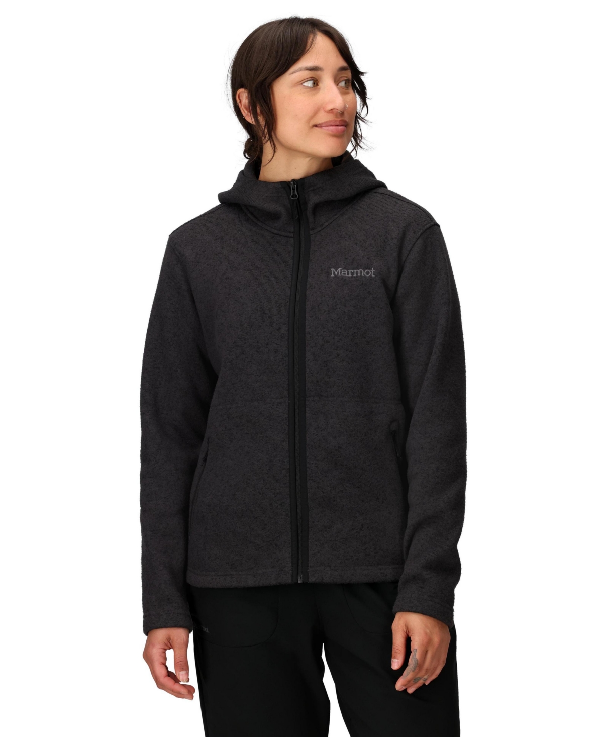Marmot Womens Drop Line Full-Zip Sweater Hoodie - Black Heat