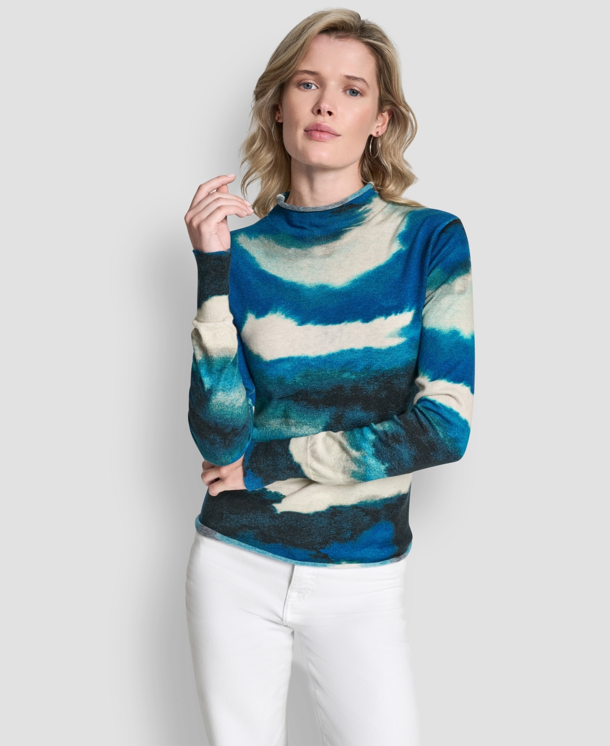Click here for Dkny Womens Printed Long Sleeve Sweater - Marbled... prices