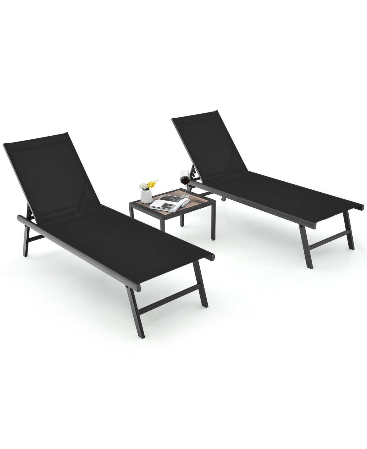 Click here for Gymax 3pcs Patio Chaise Lounge Set Aluminum Reclin... prices