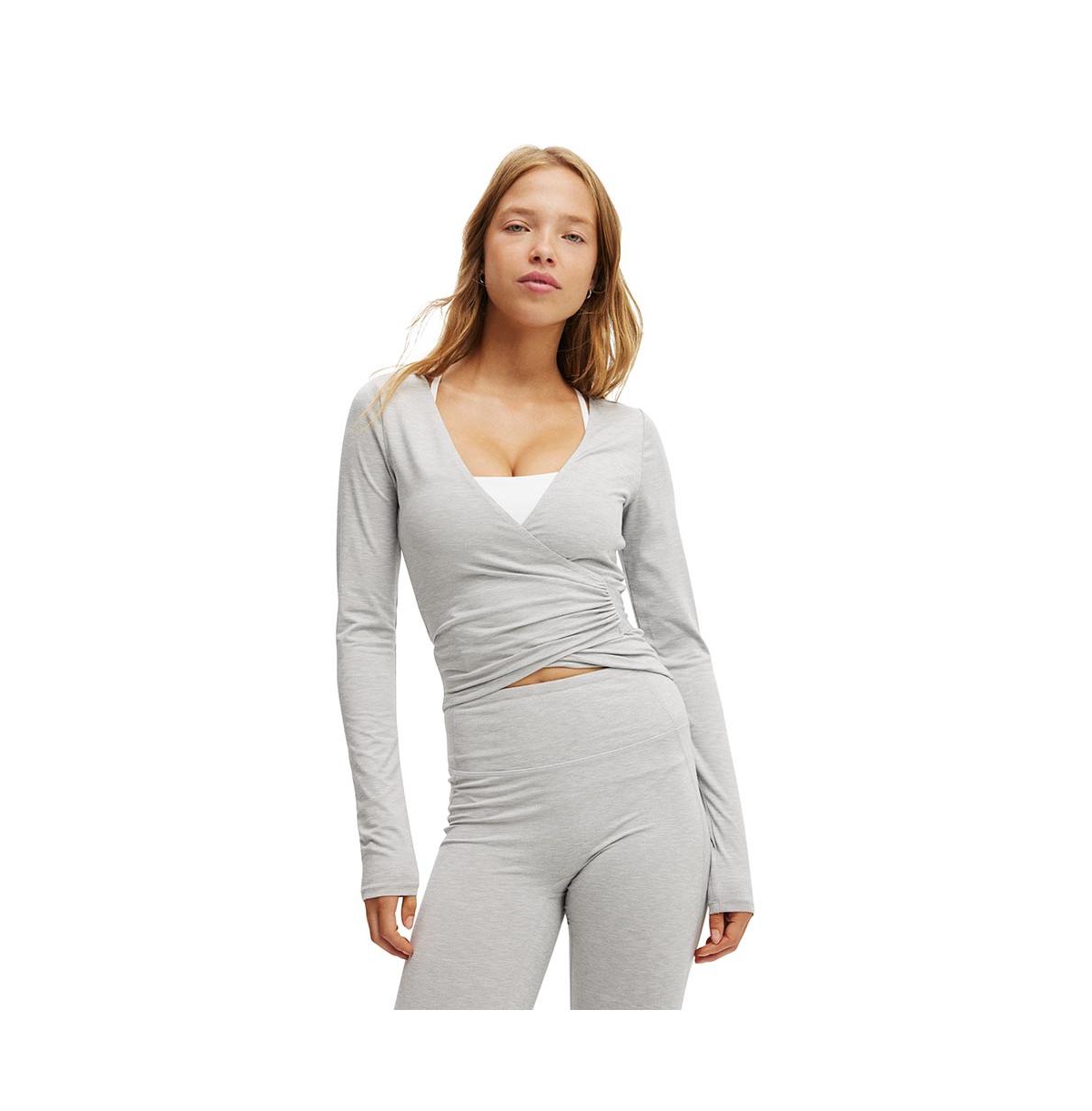 Click here for Cotton On Womens Active Wrap Top - Light grey marl... prices