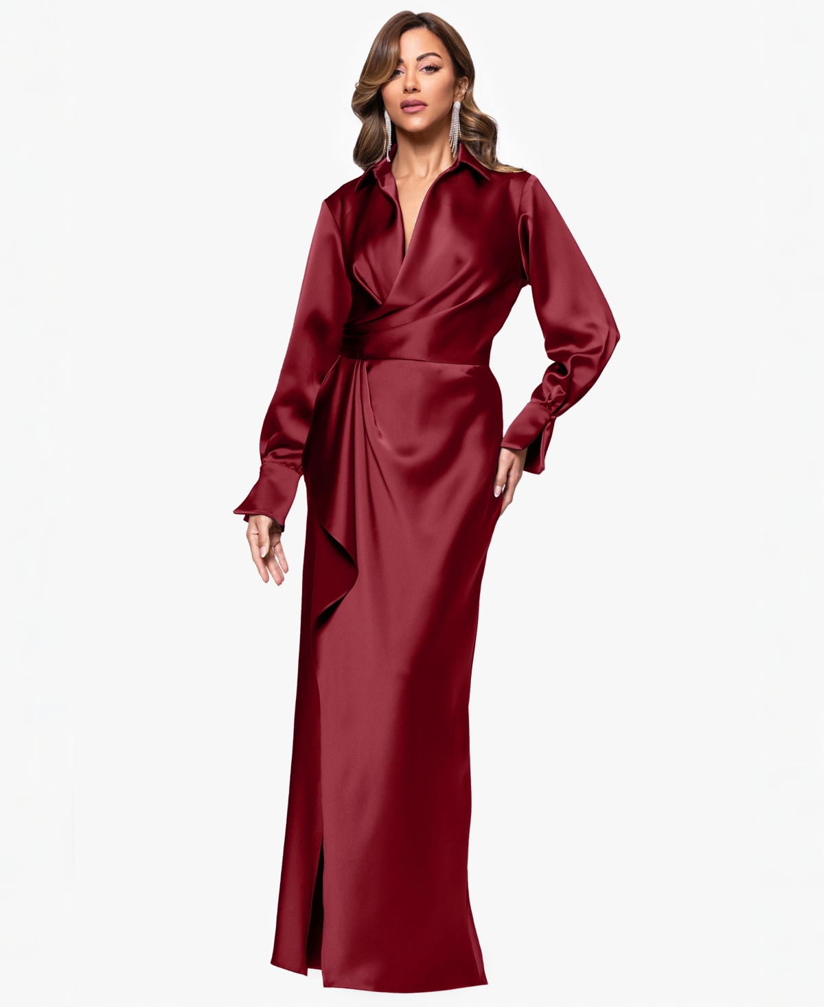 Click here for Xscape Womens Satin Shirtdress Gown - WINE prices