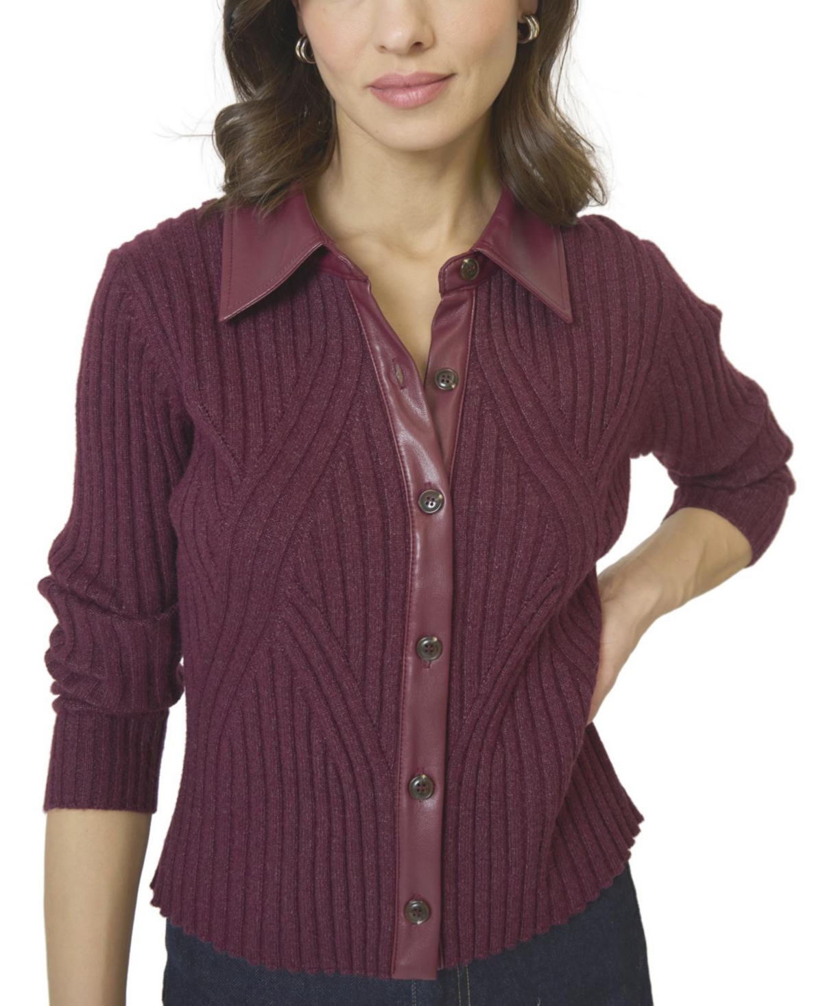 Click here for Central Park West Womens Milan Leather Collar Swea... prices