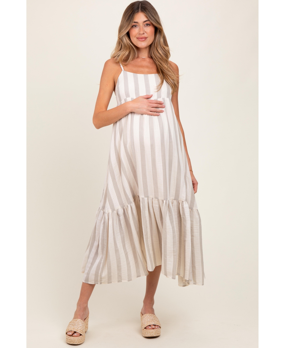 Click here for Pinkblush Beige Wide Stripe Linen Blend Sleeveless... prices