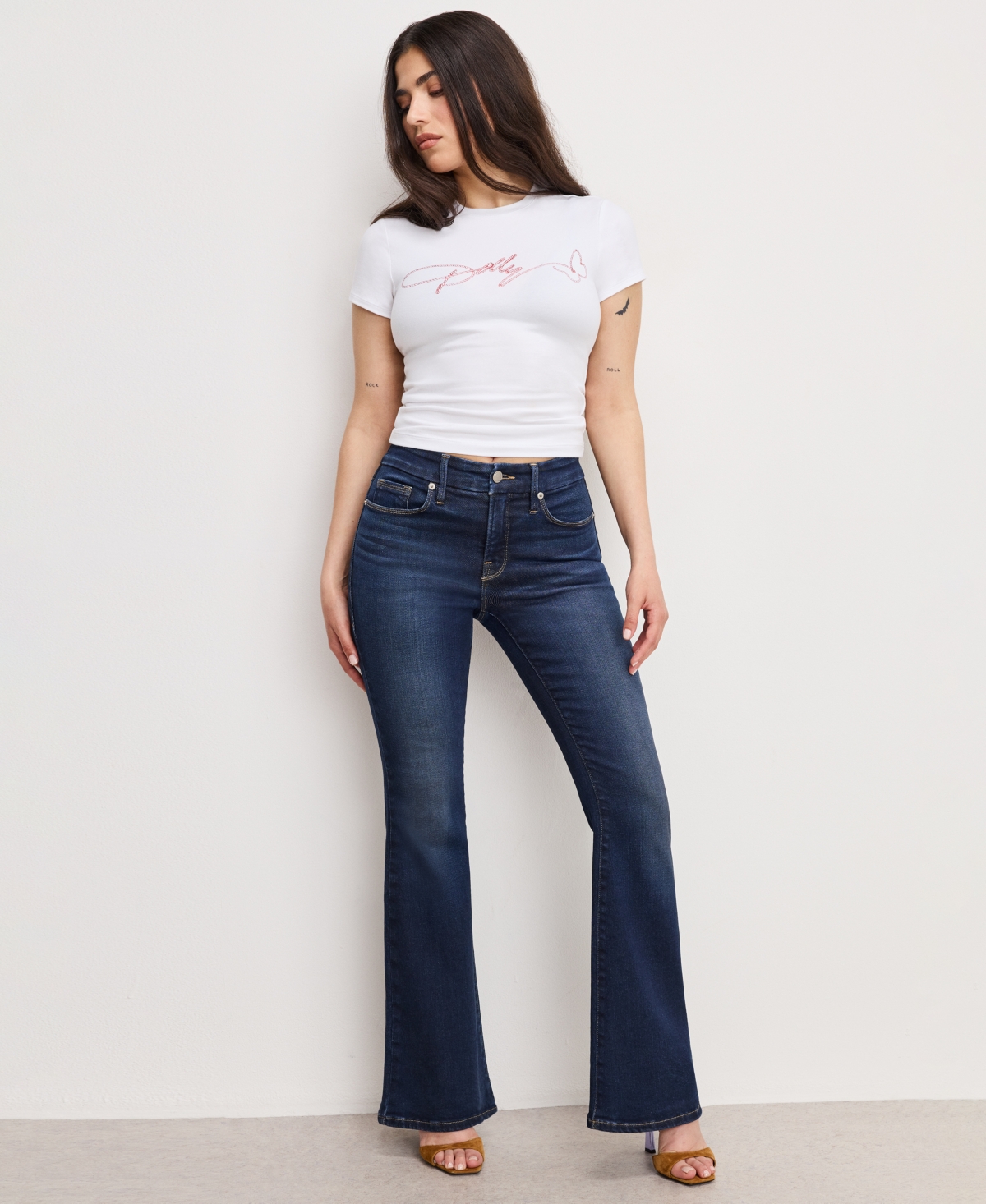 Click here for Good American Womens Dolly Joleans Flare Jeans - I... prices