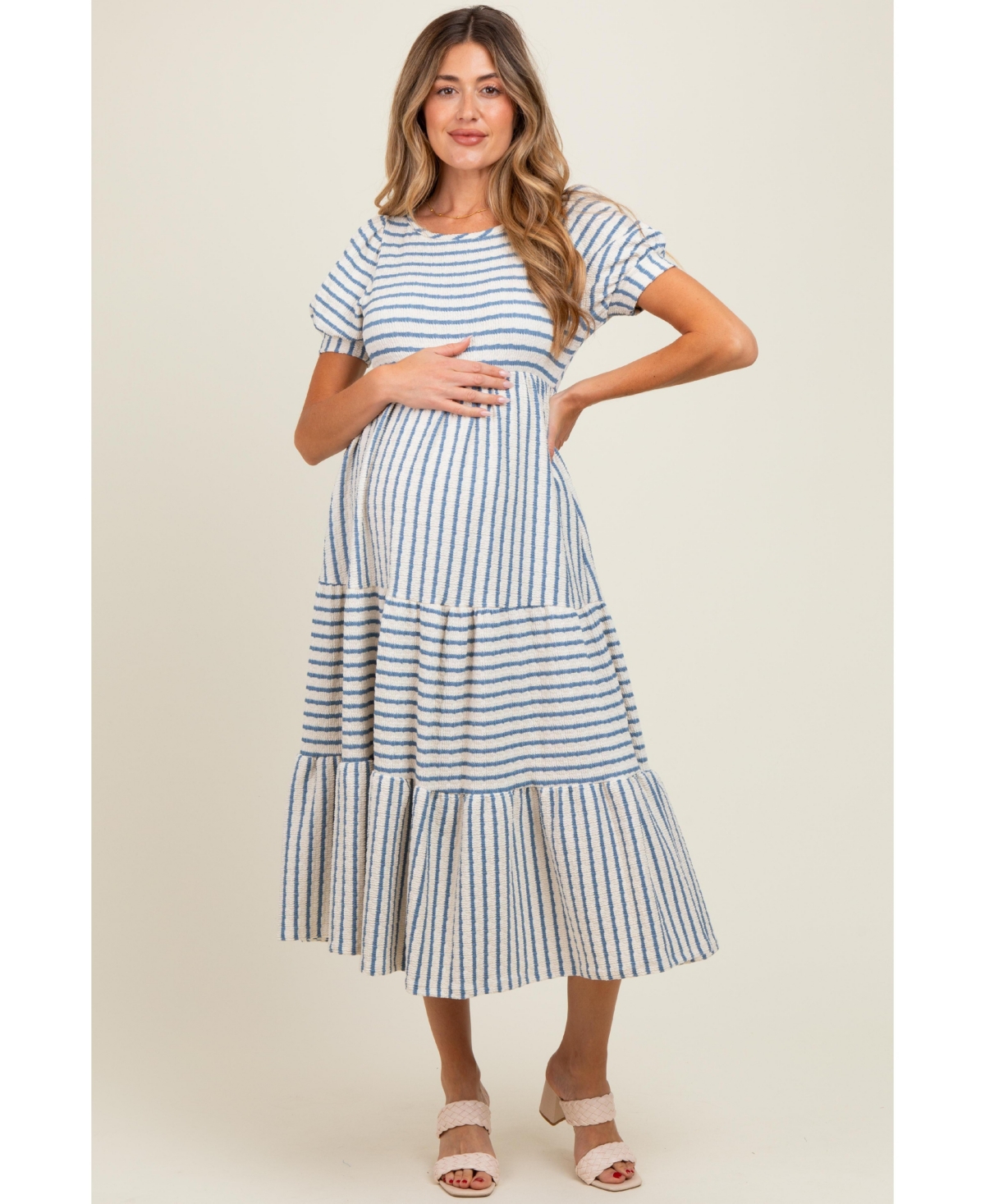 Click here for Pinkblush Maternity Striped Short Sleeve Tiered Ma... prices