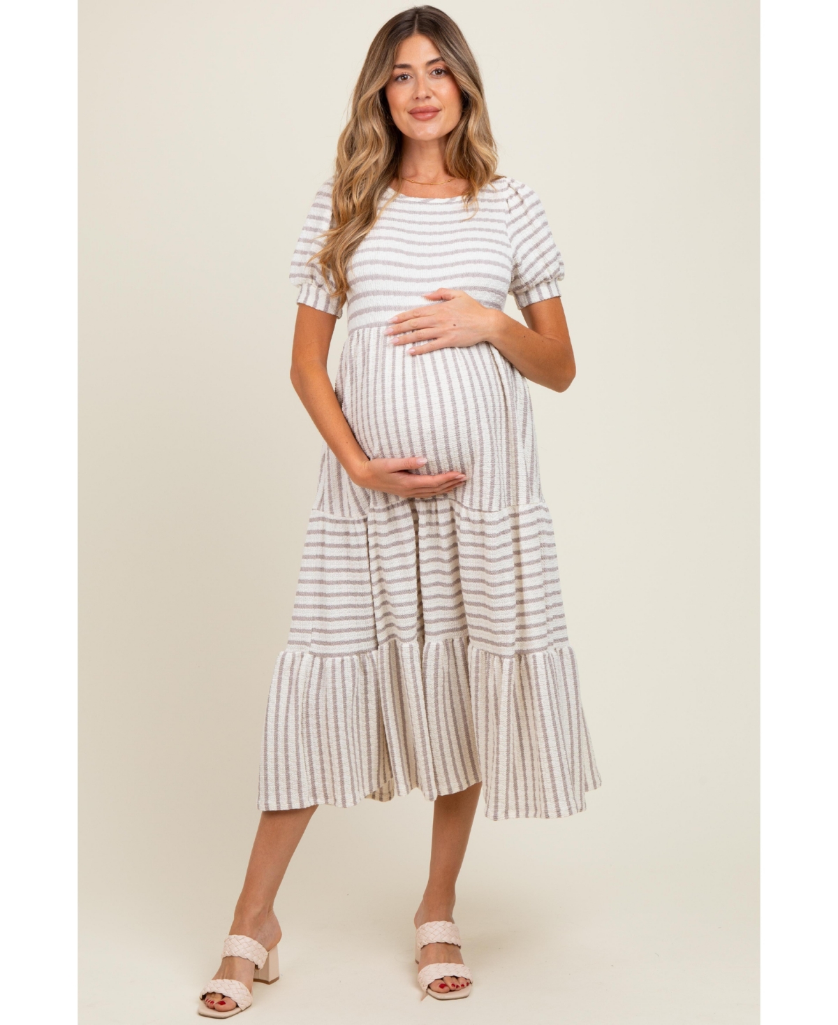 Click here for Pinkblush Maternity Striped Short Sleeve Tiered Ma... prices