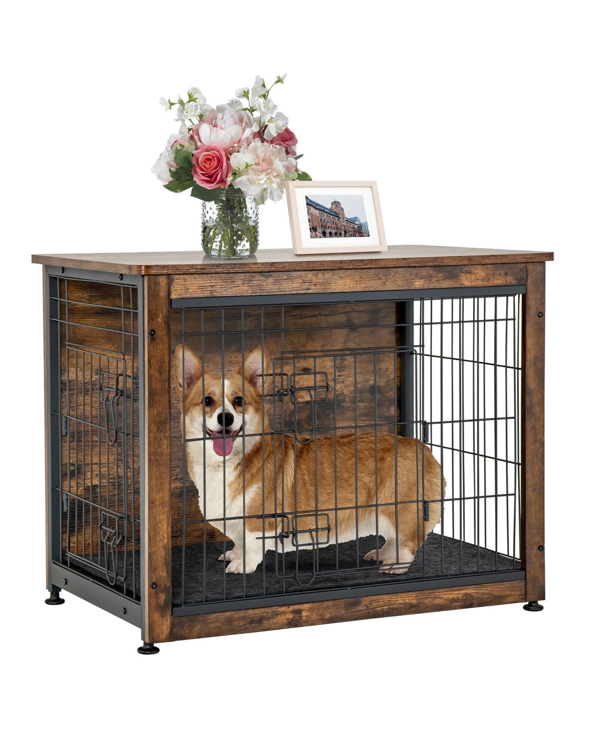Click here for Gymax Wooden Dog Crate Furniture with Pad Bed Doub... prices