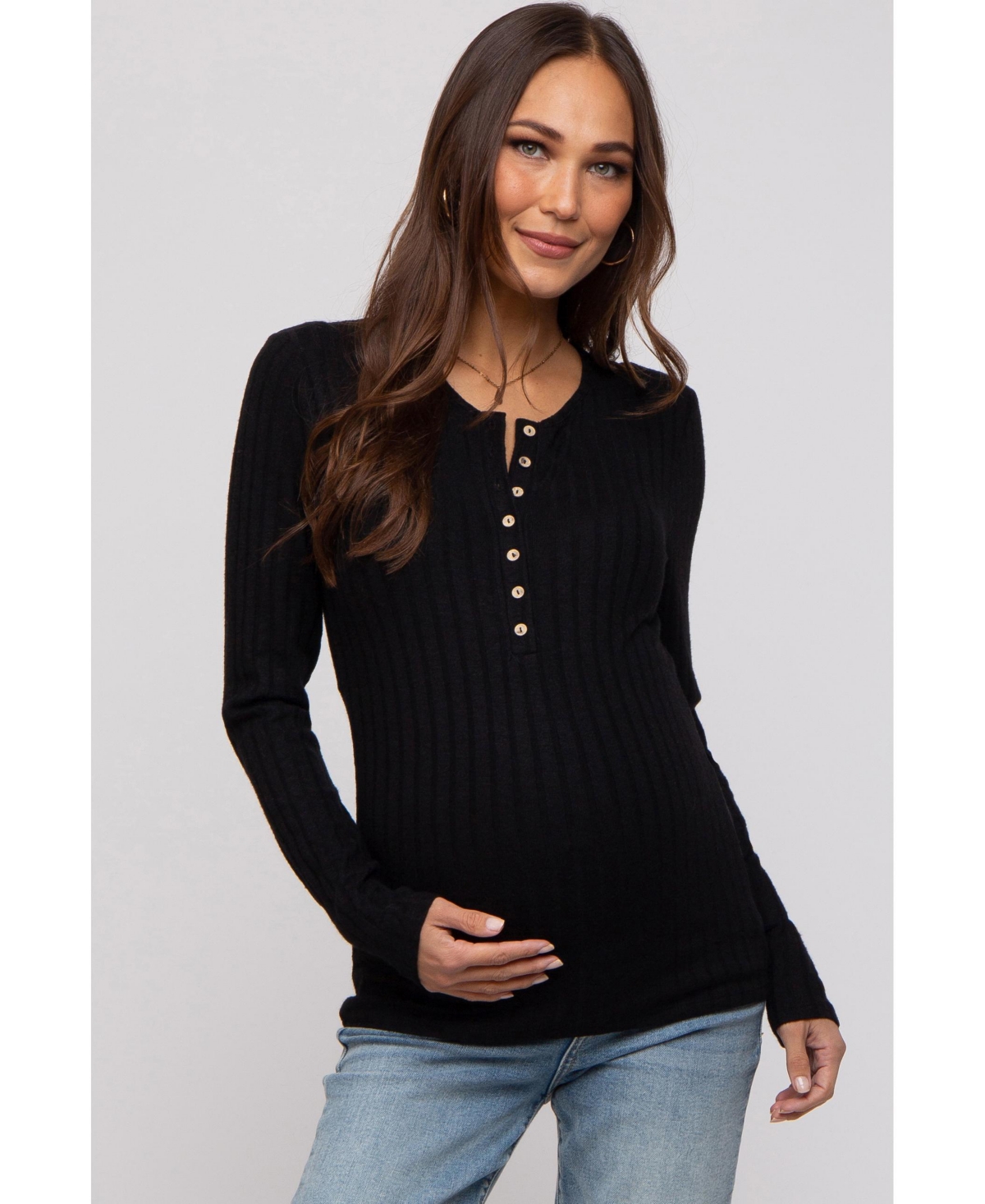 Click here for Pinkblush Black Ribbed Knit Button Long Sleeve Mat... prices