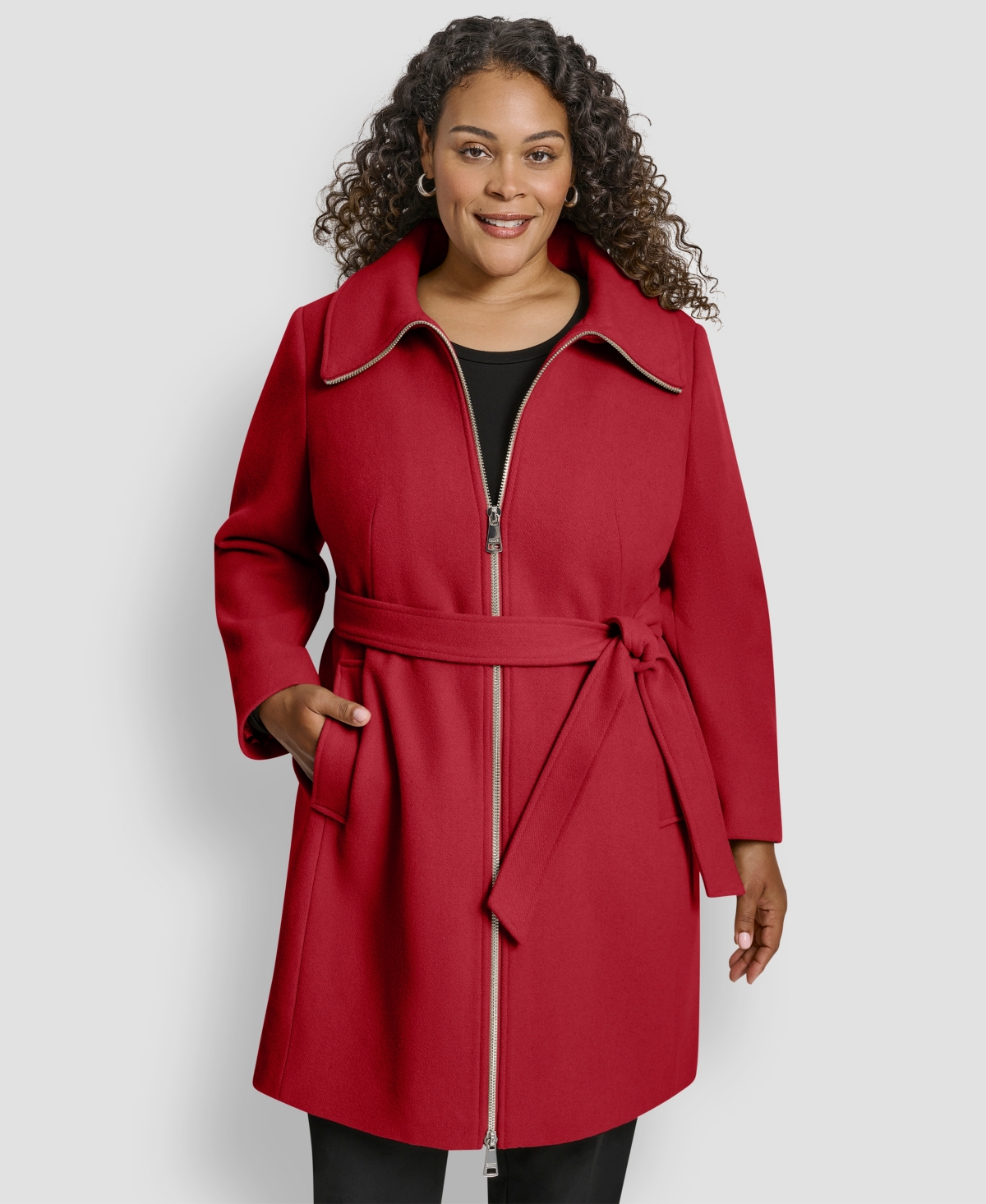 Click here for Dkny Plus Size Belted Zip-Up Wool Coat - Tibetan prices
