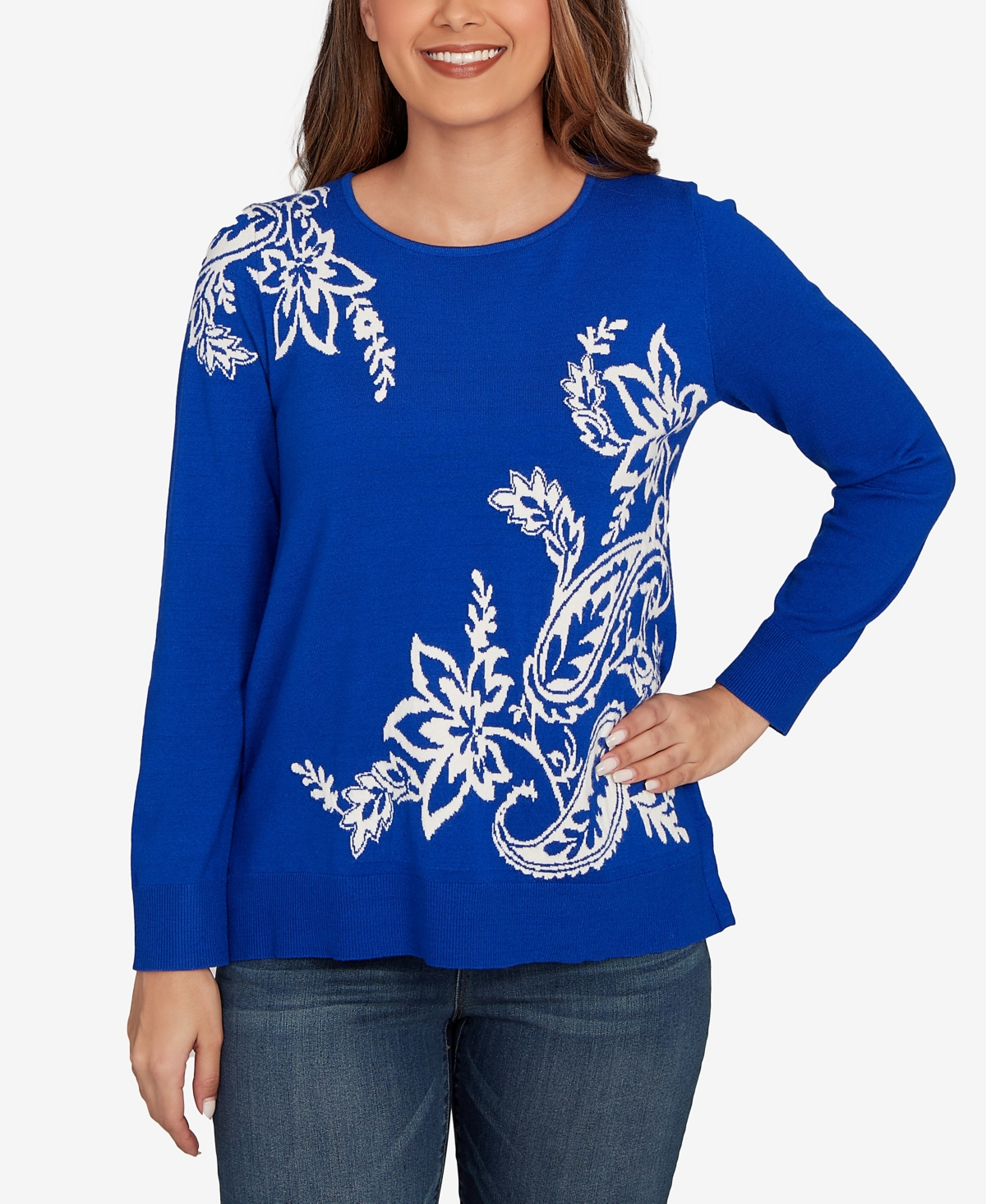 Click here for Ruby Rd. Plus Size Floral Paisley Jacquard Sweater... prices