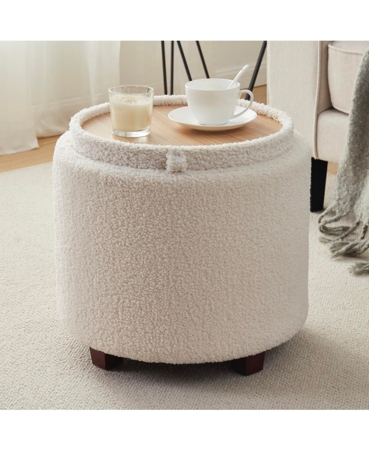 Click here for Ornavo Home Lawrence Round Boucle White Storage Ot... prices