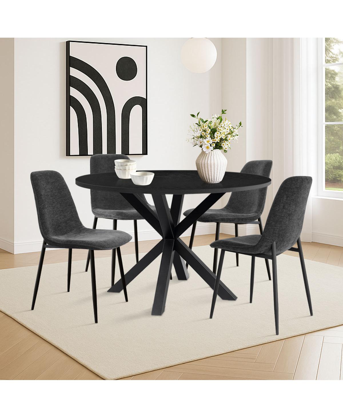 Click here for 5-Piece 39.4" Round Black Dining Table Set wi... prices