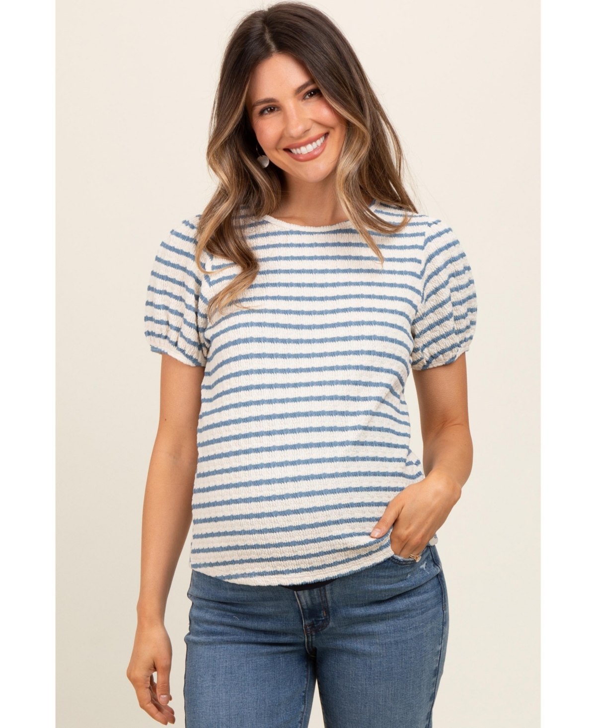 Click here for Pinkblush Maternity Light Blue Striped Textured Pu... prices