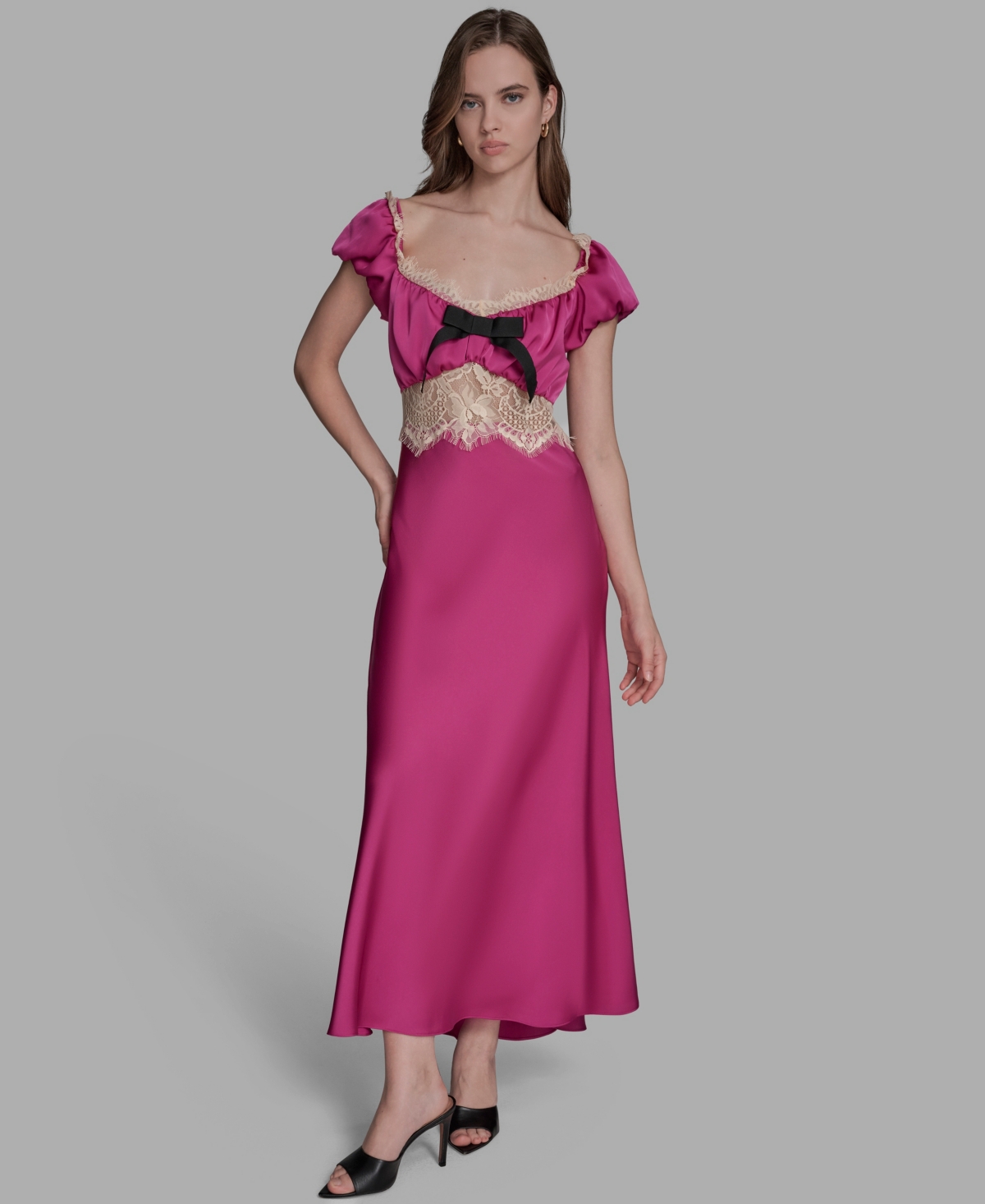 Click here for Bcbg Womens Cap Sleeve Maxi Lace Dress - Sorbet Fu... prices