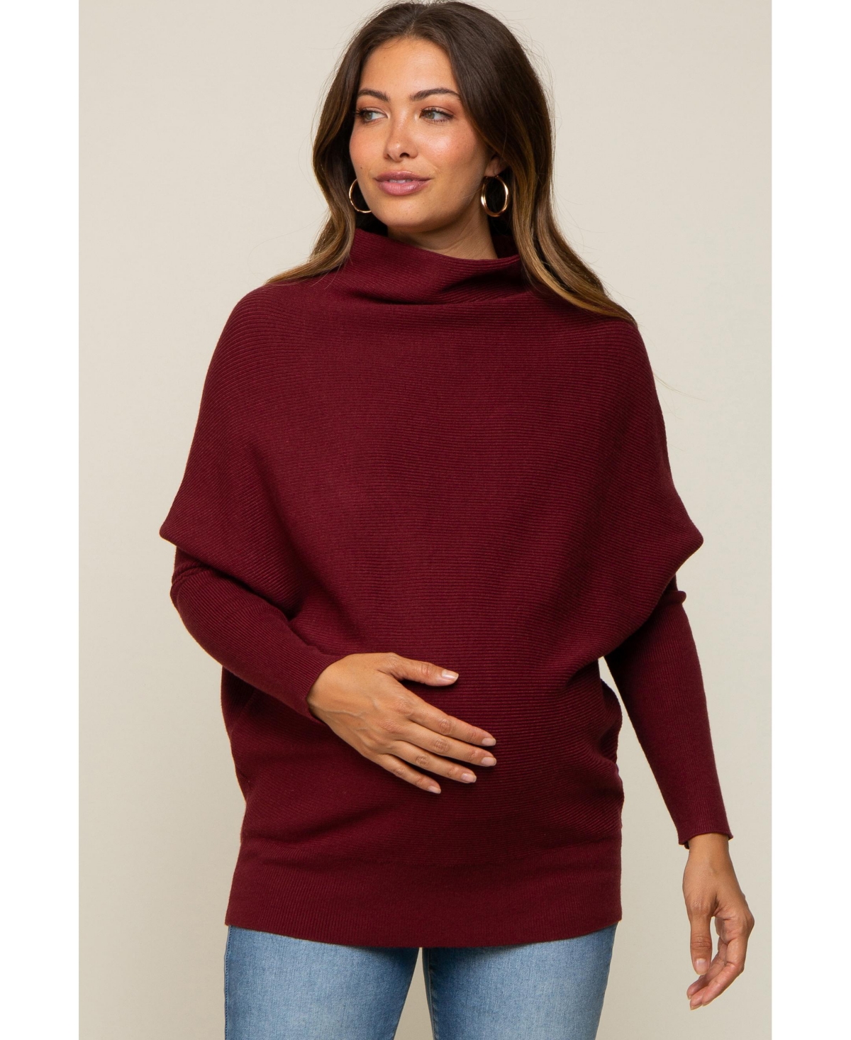 Click here for Pinkblush Maternity Burgundy Funnel Neck Dolman Sl... prices