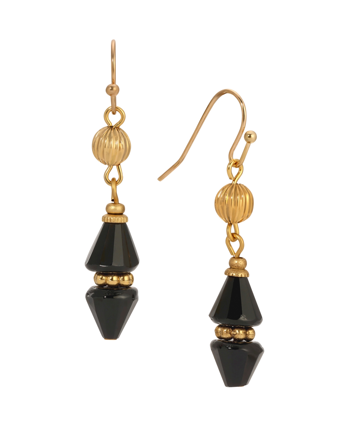 Click here for 2028 Gold Tone Bead Drop Wire Earrings - Green prices