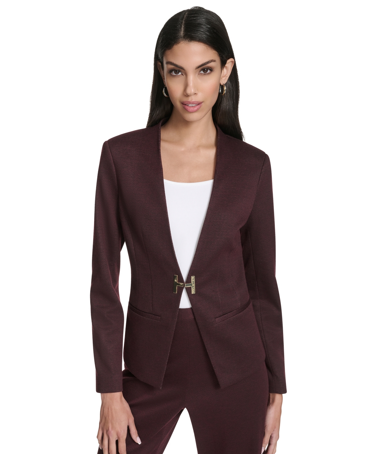 Click here for Halston Womens Long Sleeves Ponte Blazer - Raisin prices
