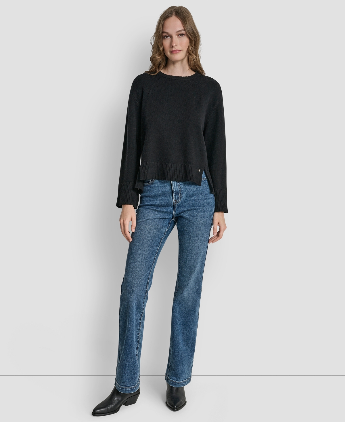 Click here for Dkny Jeans Womens High Low Hem Sweater - Black prices