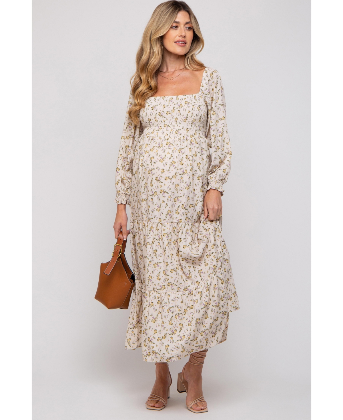 Click here for Pinkblush Maternity Cream Floral Smocked Long Slee... prices