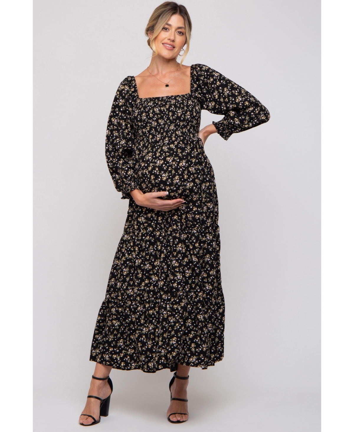 Click here for Pinkblush Maternity Cream Floral Smocked Long Slee... prices