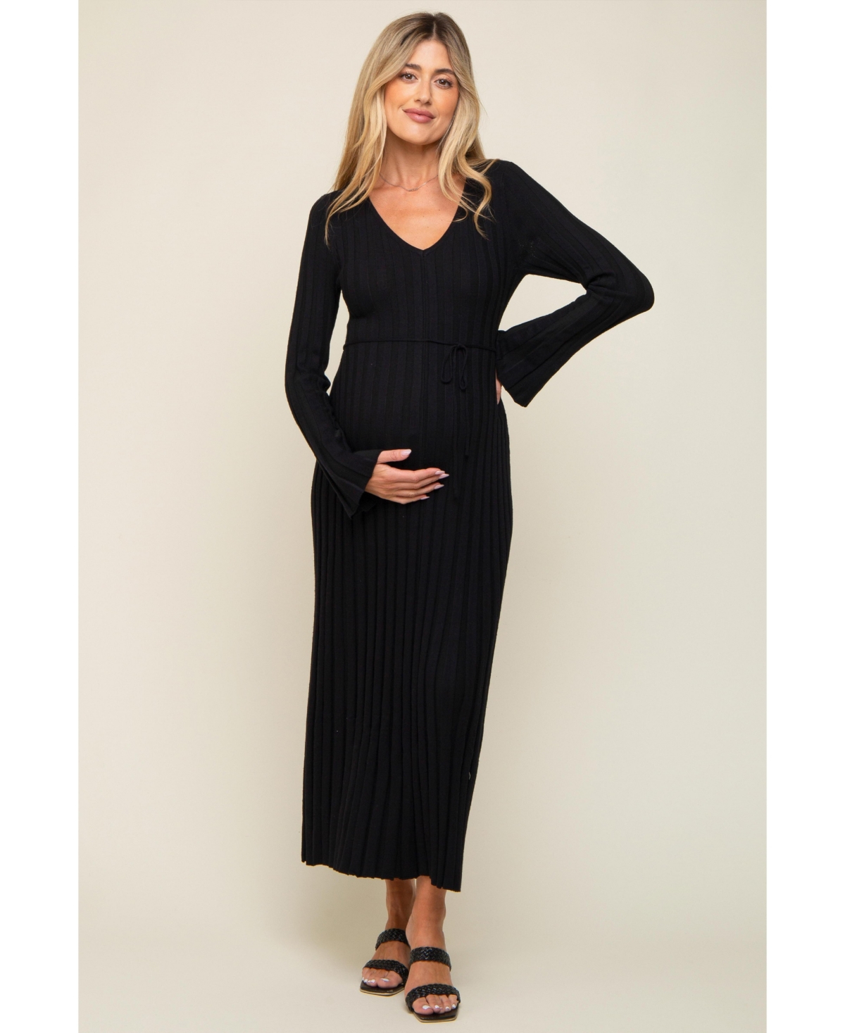 Click here for Pinkblush Maternity Taupe Ribbed Knit Maxi Dress -... prices